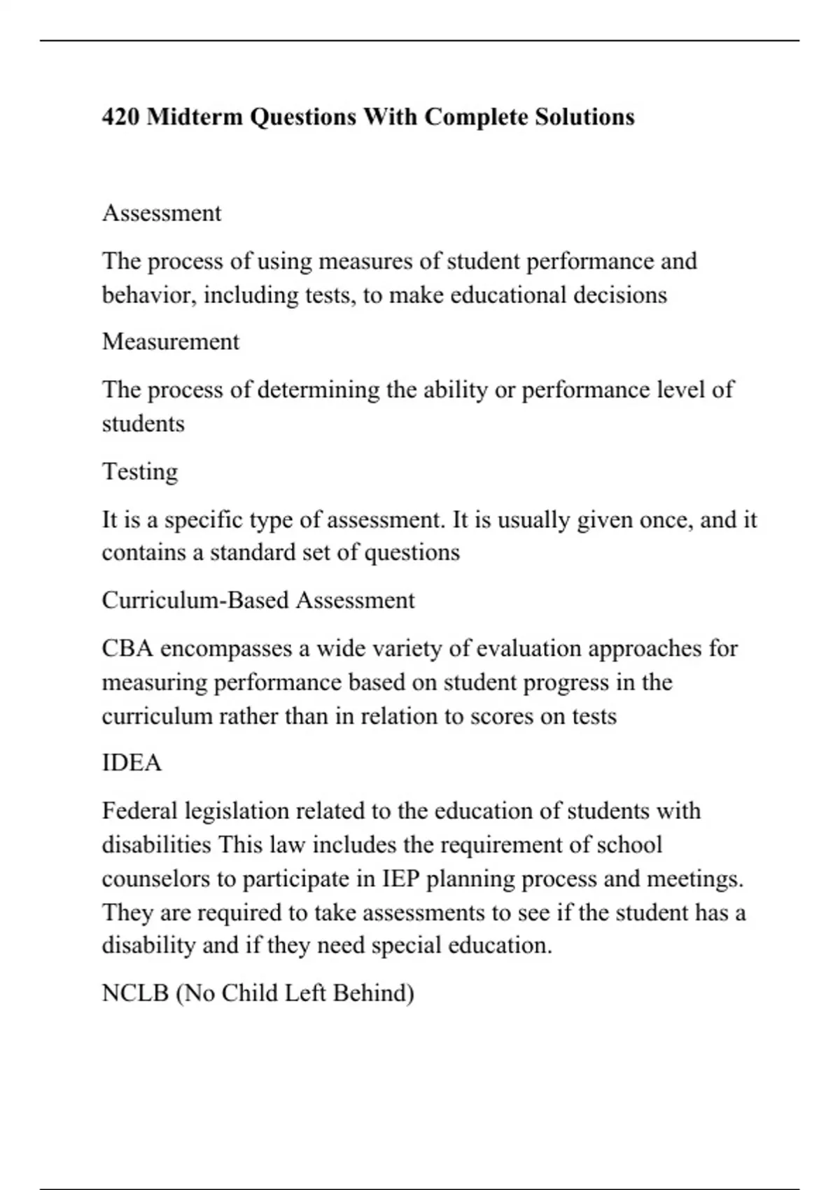 NURS 420 Midterm Questions With Complete Solutions - NURS 420 - Stuvia US