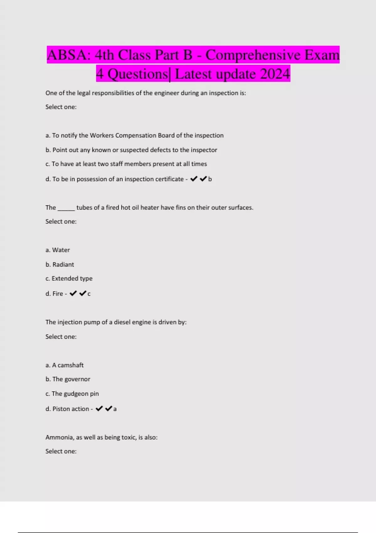 ABSA: 4th Class Part B - Comprehensive Exam 4 Questions| Latest update ...