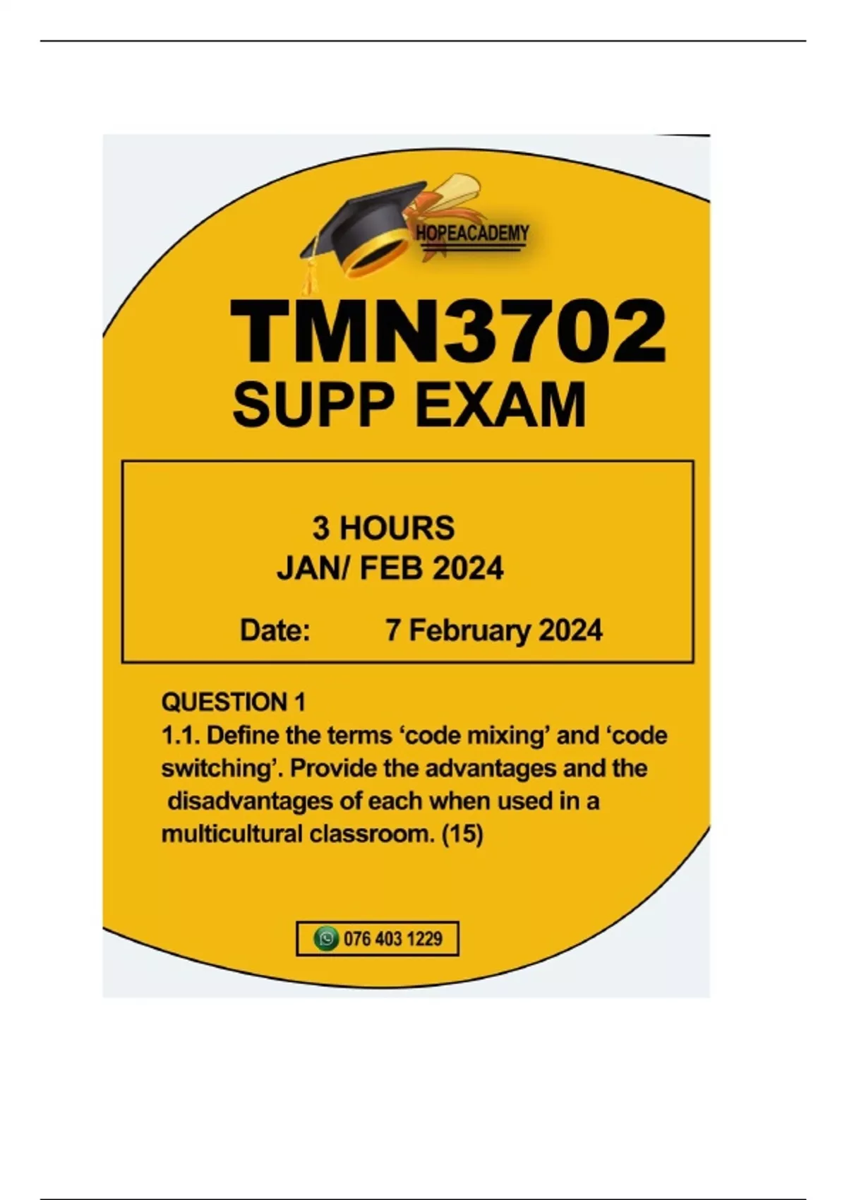 TMN3702 3 HOUR EXAM DUE 7 FEB 2024 ALL QUESTIONS ANSWERED - TMN3702 ...