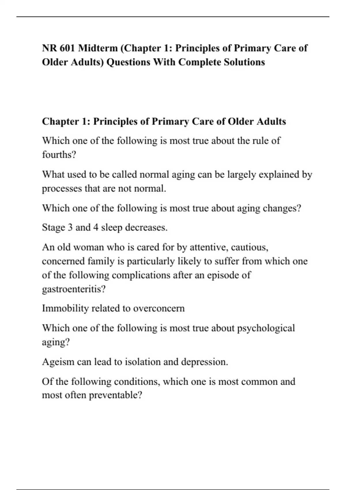 NR 601 Midterm (Chapter 1: Principles of Primary Care of Older Adults ...