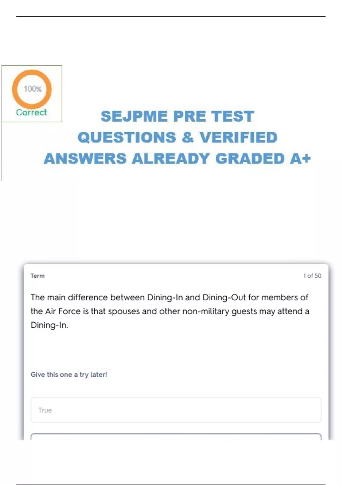 SEJPME PRE-TEST QUESTIONS WITH CORRECT ANSWERS LATEST UPDATE - Sejpme ...