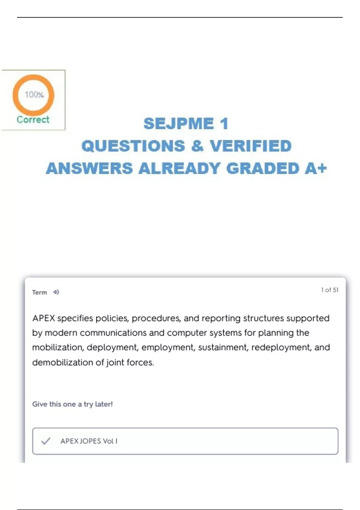 SEJPME 1 QUESTIONS WITH CORRECT ANSWERS LATEST UPDATE - Sejpme - Stuvia US