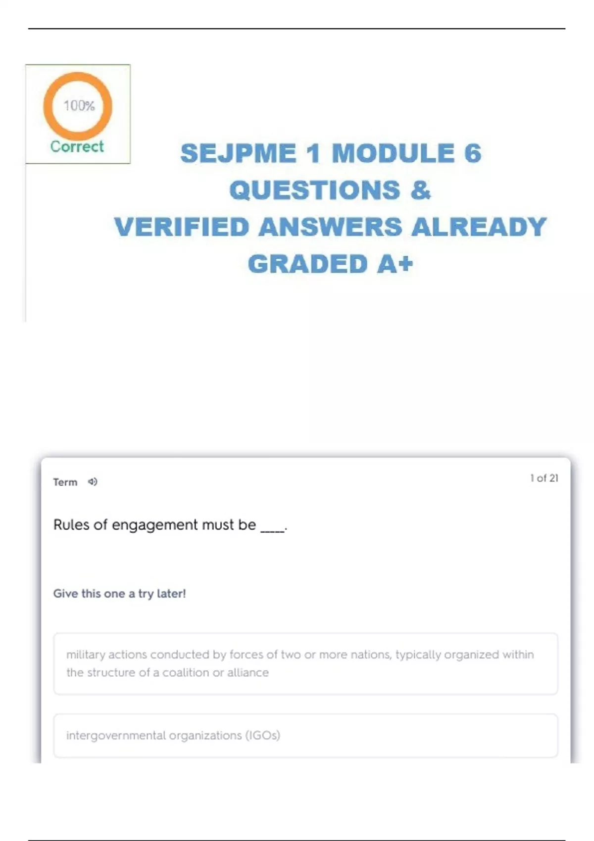 SEJPME I MODULE 6 PRE-TEST QUESTIONS WITH CORRECT ANSWERS LATEST UPDATE ...