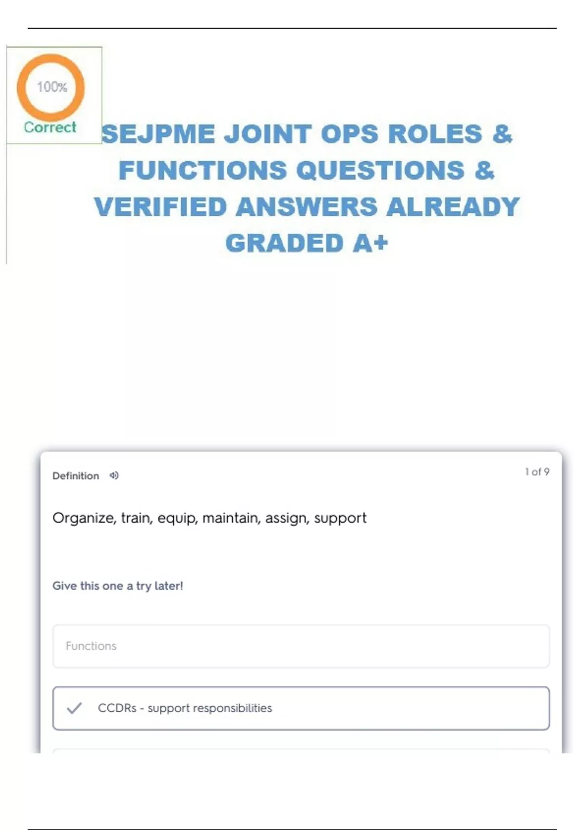 SEJPME-JOINT OPS ROLES AND FUNCTIONS QUESTIONS WITH CORRECT ANSWERS ...