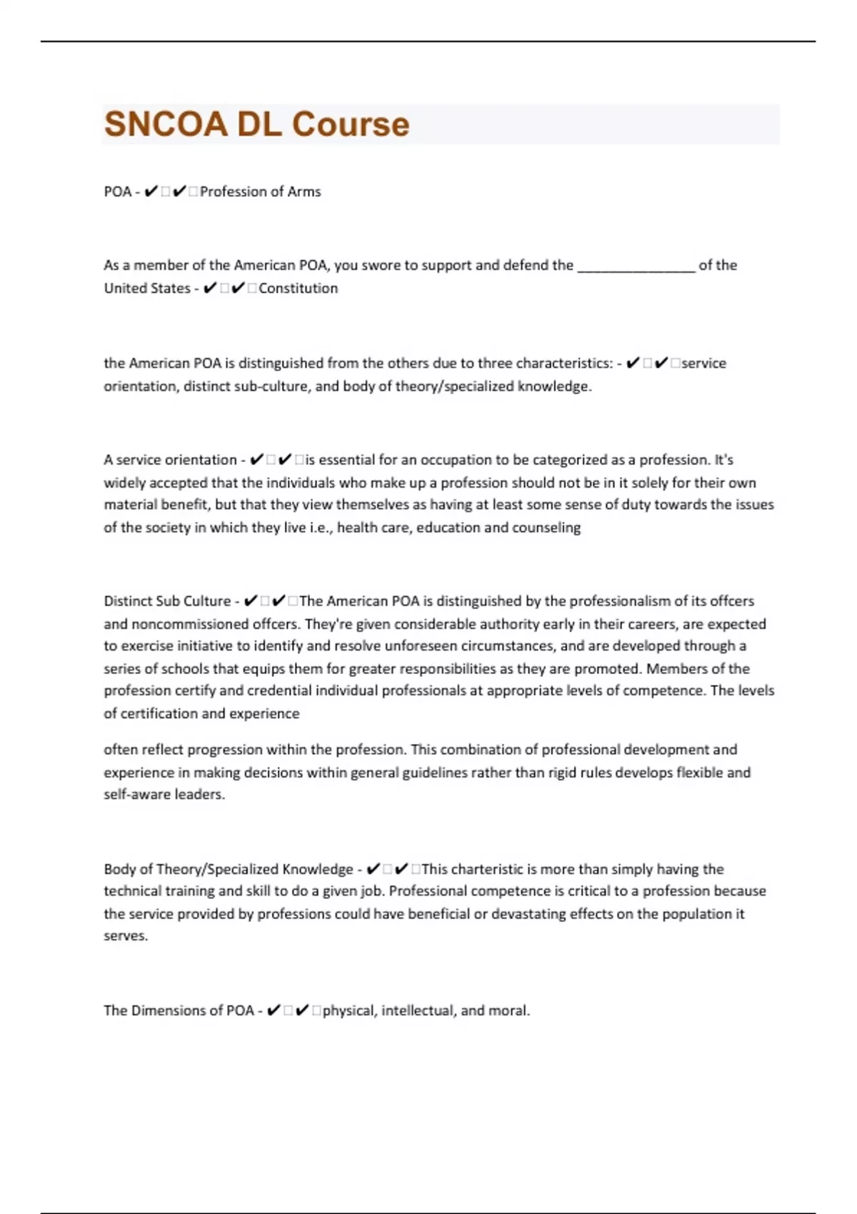 SNCOA DL Course 83 Questions with 100% Correct Answers | Verified ...