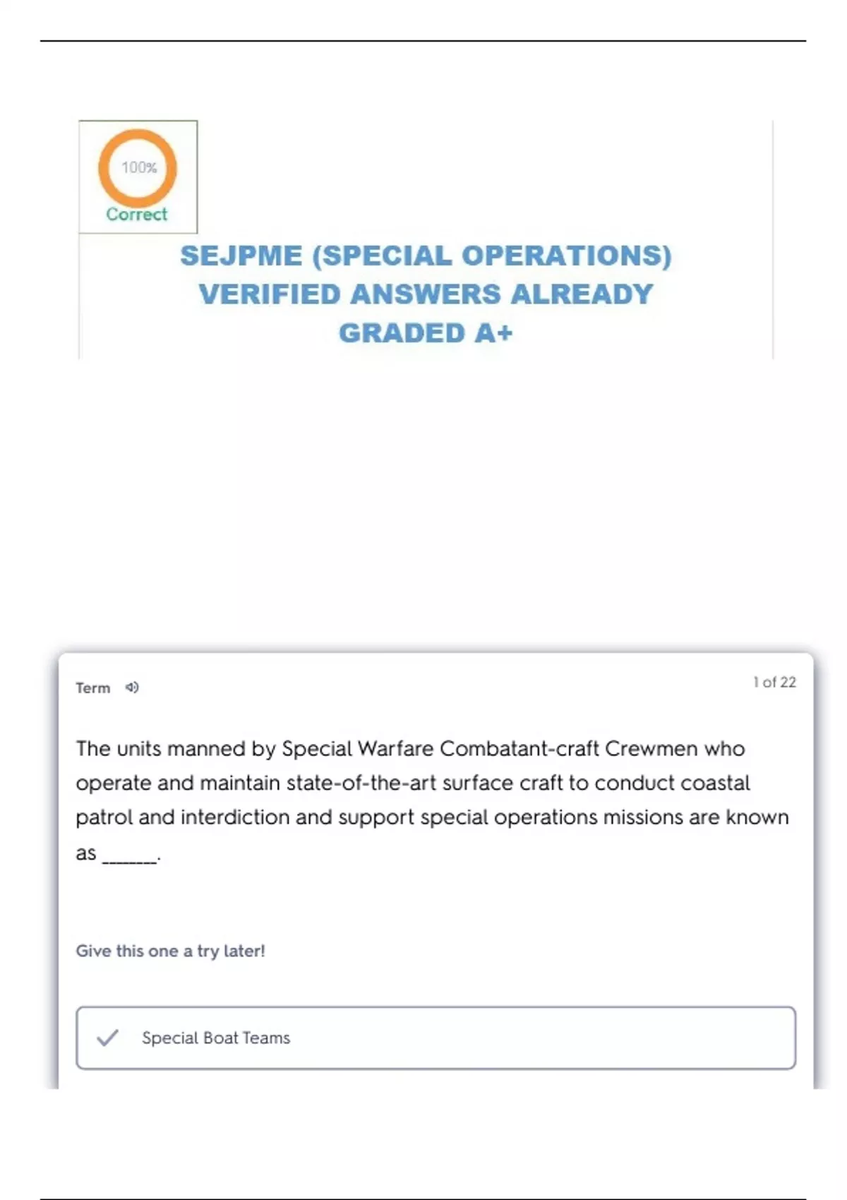 SEJPME (SPECIAL OPERATIONS) QUESTIONS WITH CORRECT ANSWERS LATEST ...