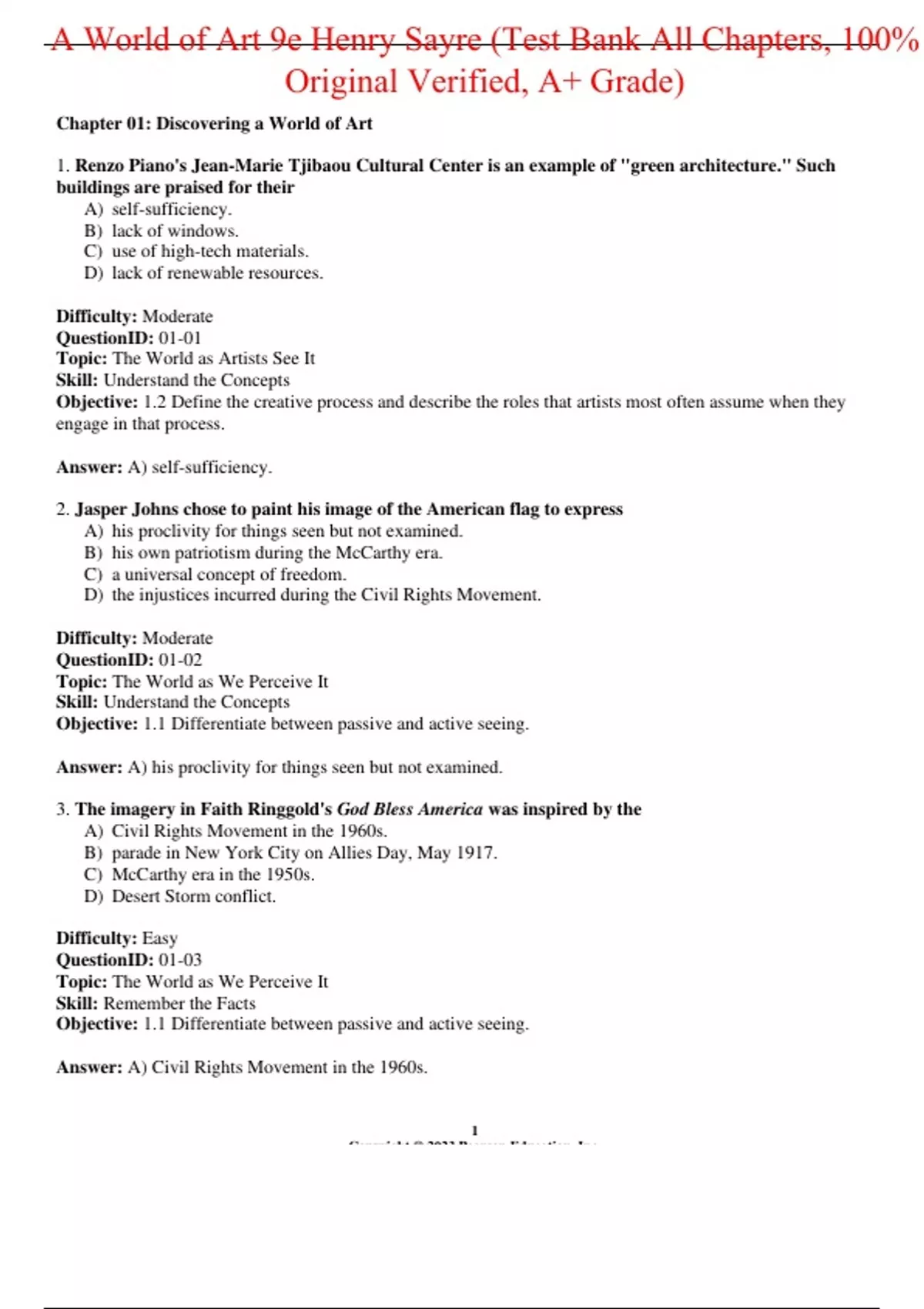 Test Bank For A World of Art 9th Edition By Henry Sayre (All Chapters ...