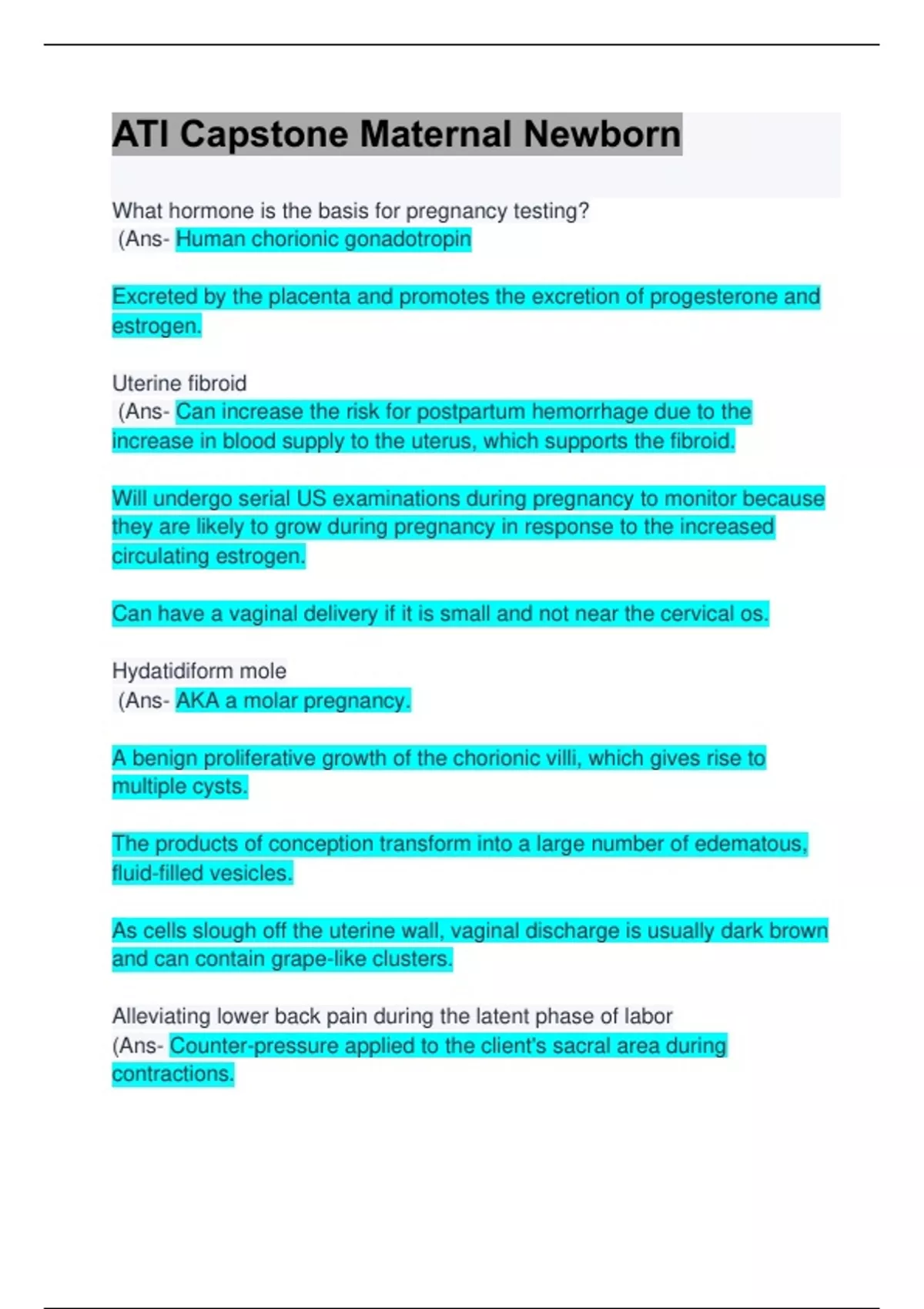 ATI Capstone Maternal Newborn Exam Study Guide : Updated Solution - Maternal Newborn - Stuvia US