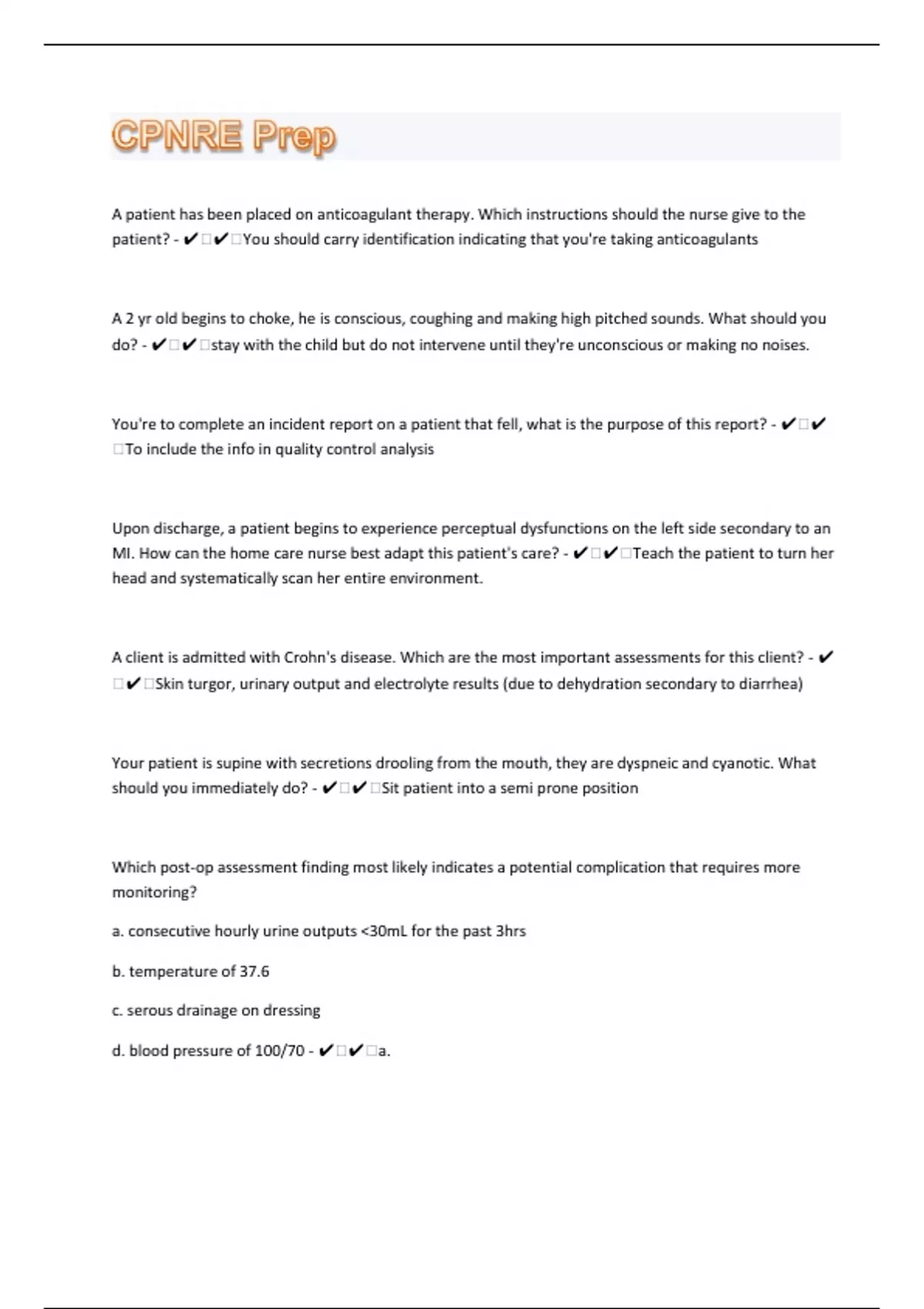 CPNRE 72 Prep Questions with 100% Correct Answers | Verified | Latest ...