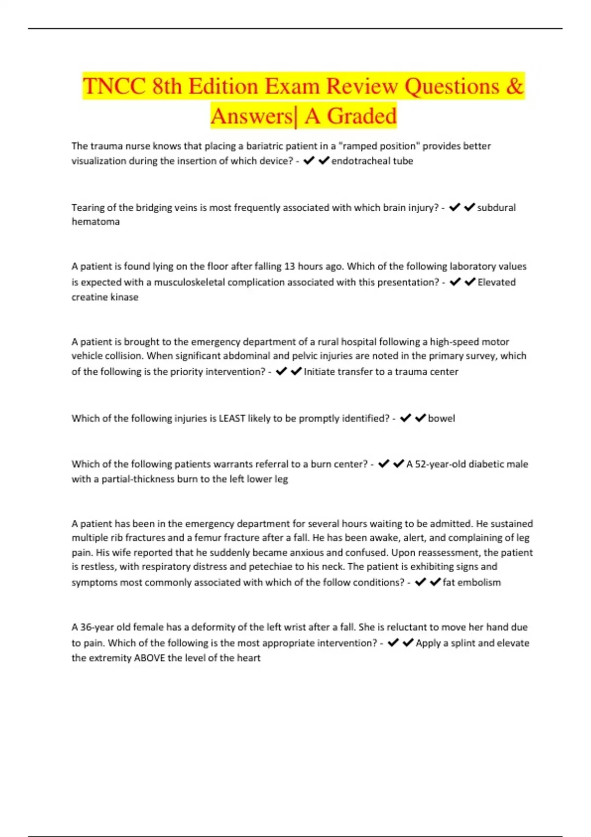 TNCC 8th Edition Exam Review Questions & Answers| A Graded - TNCC ...