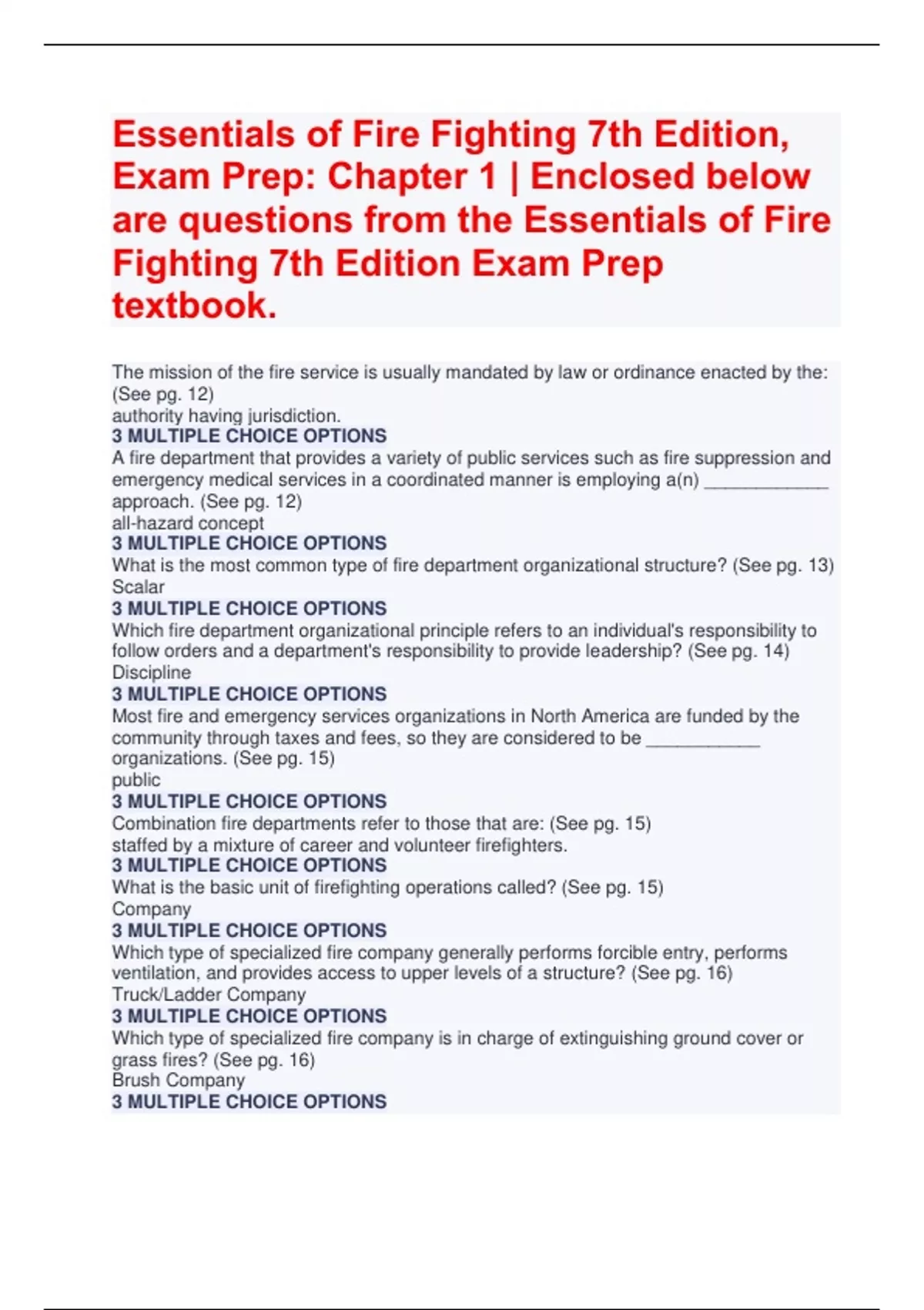 Essentials of Fire Fighting 7th Edition, Exam Prep: Chapter 1 ...