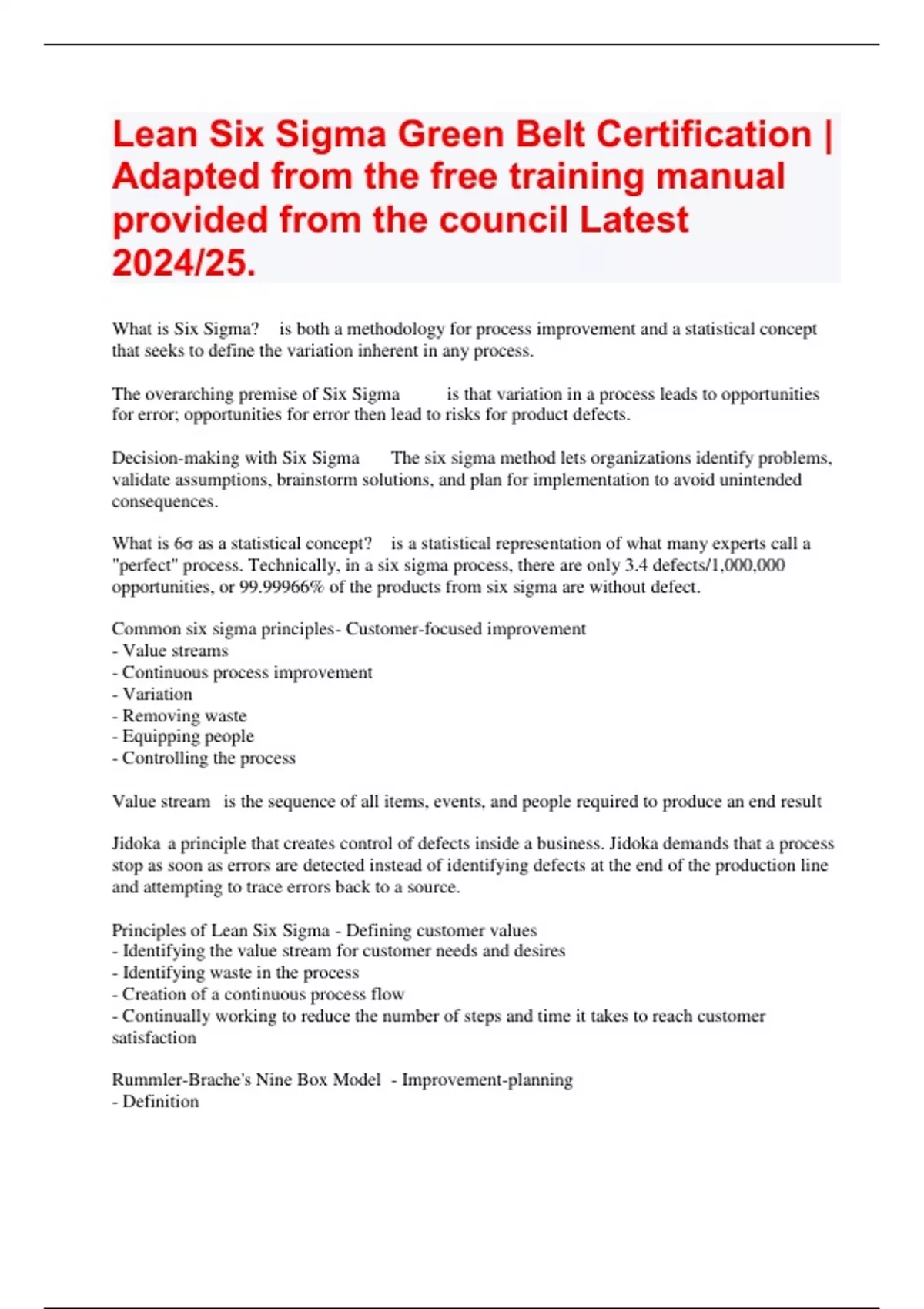 Lean Six Sigma Green Belt Certification | Adapted from the free ...