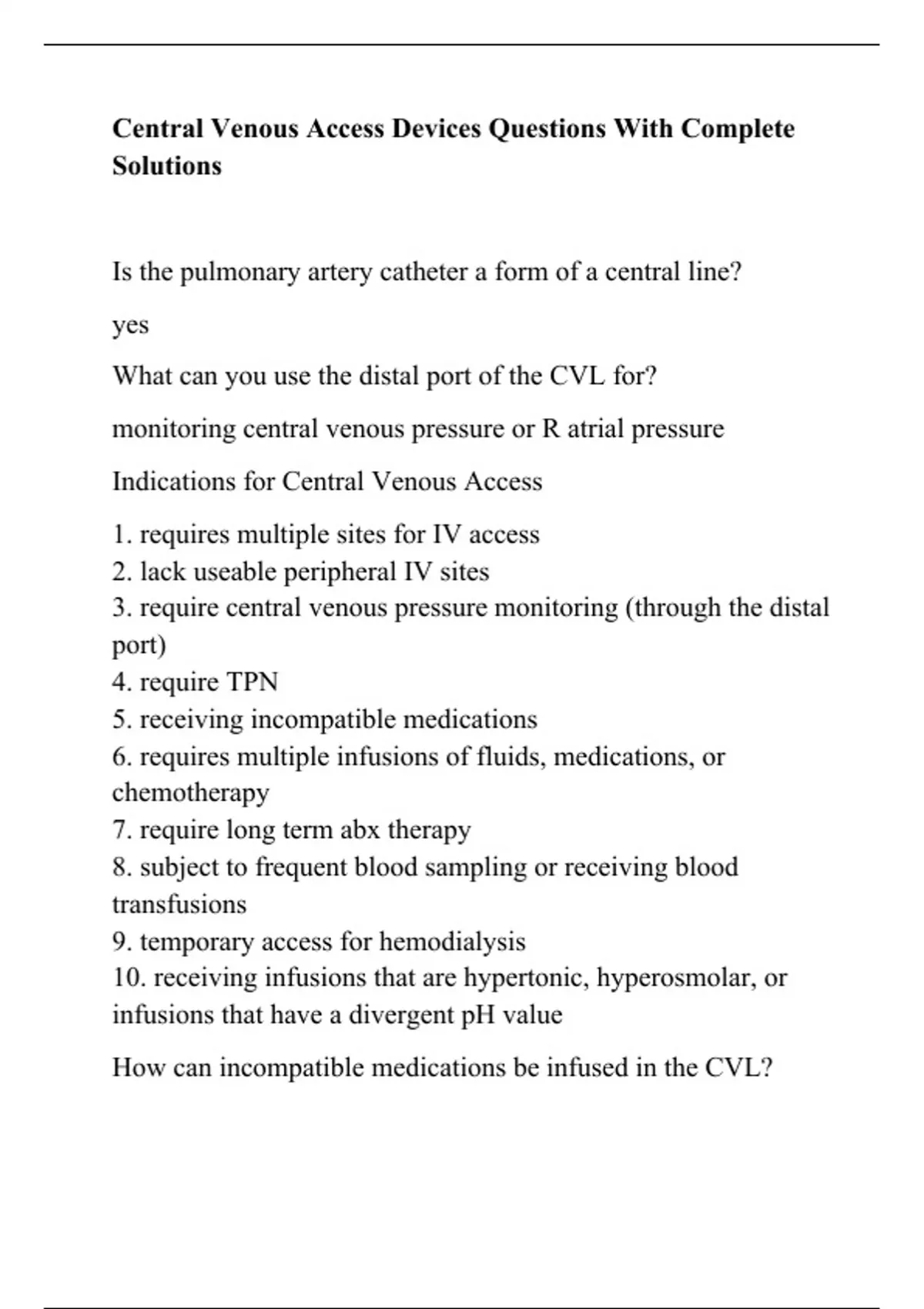Central Venous Access Devices Questions With Complete Solutions - Central Venous Access Devices ...