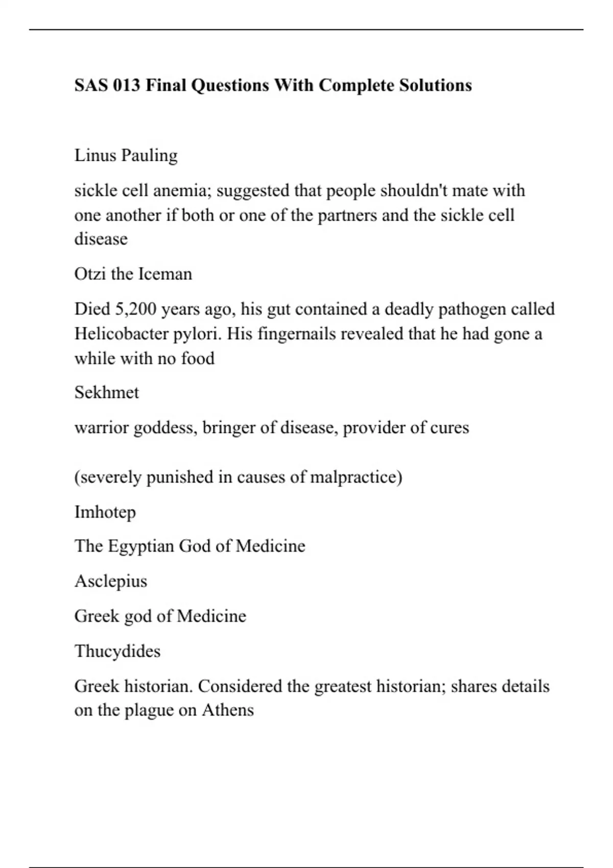 SAS 013 Final Questions With Complete Solutions - SAS 013 - Stuvia US