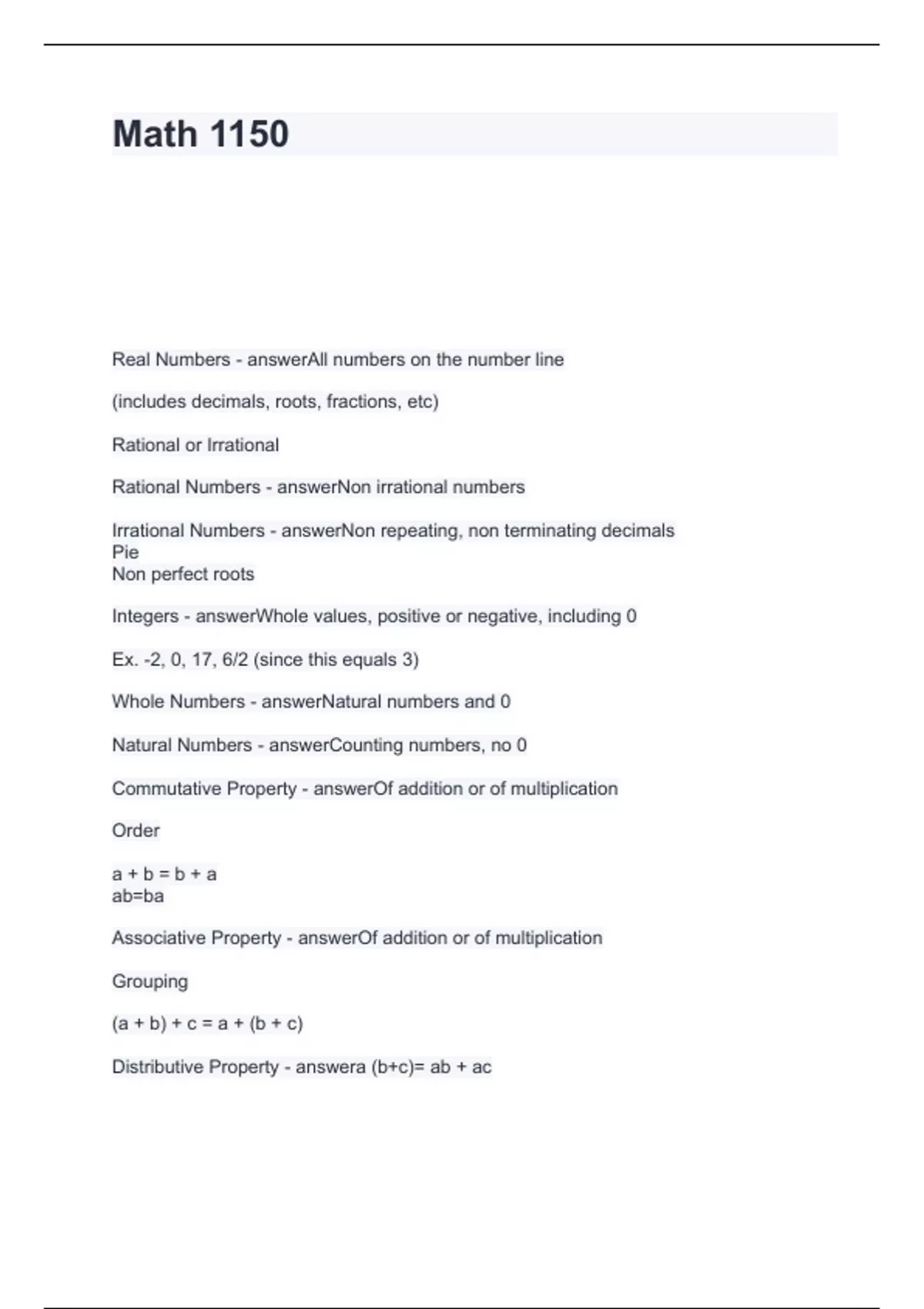 Math 1150 Questions and Answers 100% correct 2024 - EN 1150 - Stuvia US