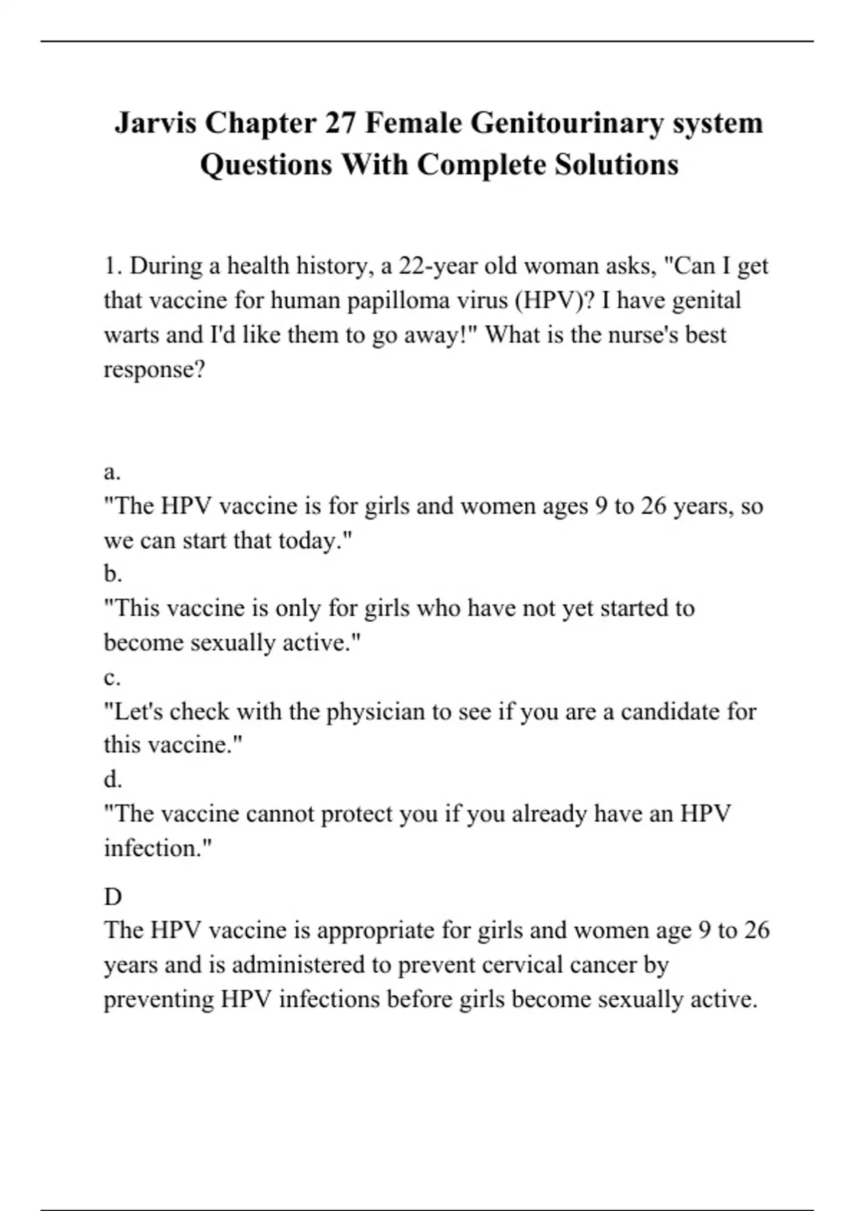 Jarvis Chapter 27 Female Genitourinary system Questions With Complete ...