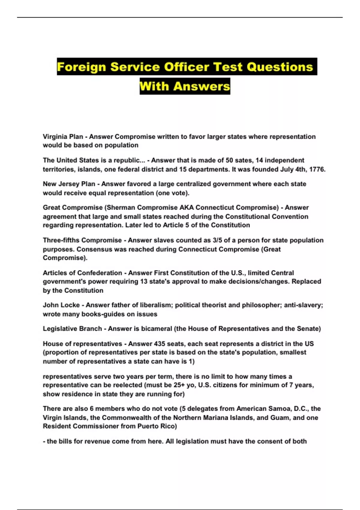 Foreign Service Officer Test Packaged Exams With Verified Solutions ...