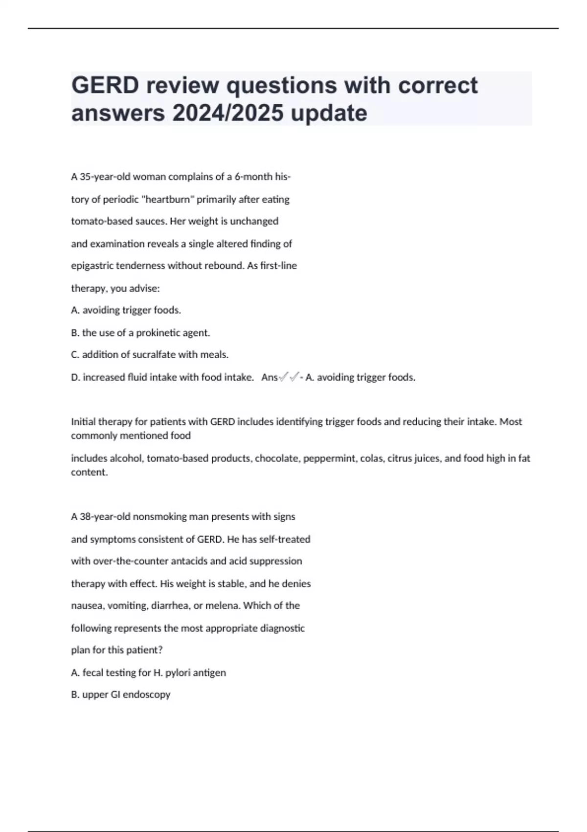 GERD review questions with correct answers 2024/2025 update - GERD ...