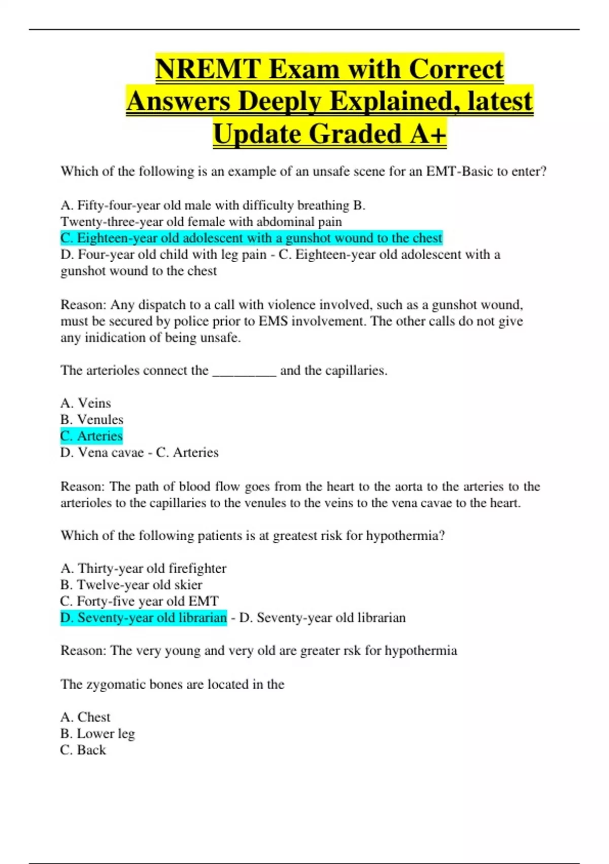 NREMT Exam with Correct Answers Deeply Explained, latest Update Graded ...