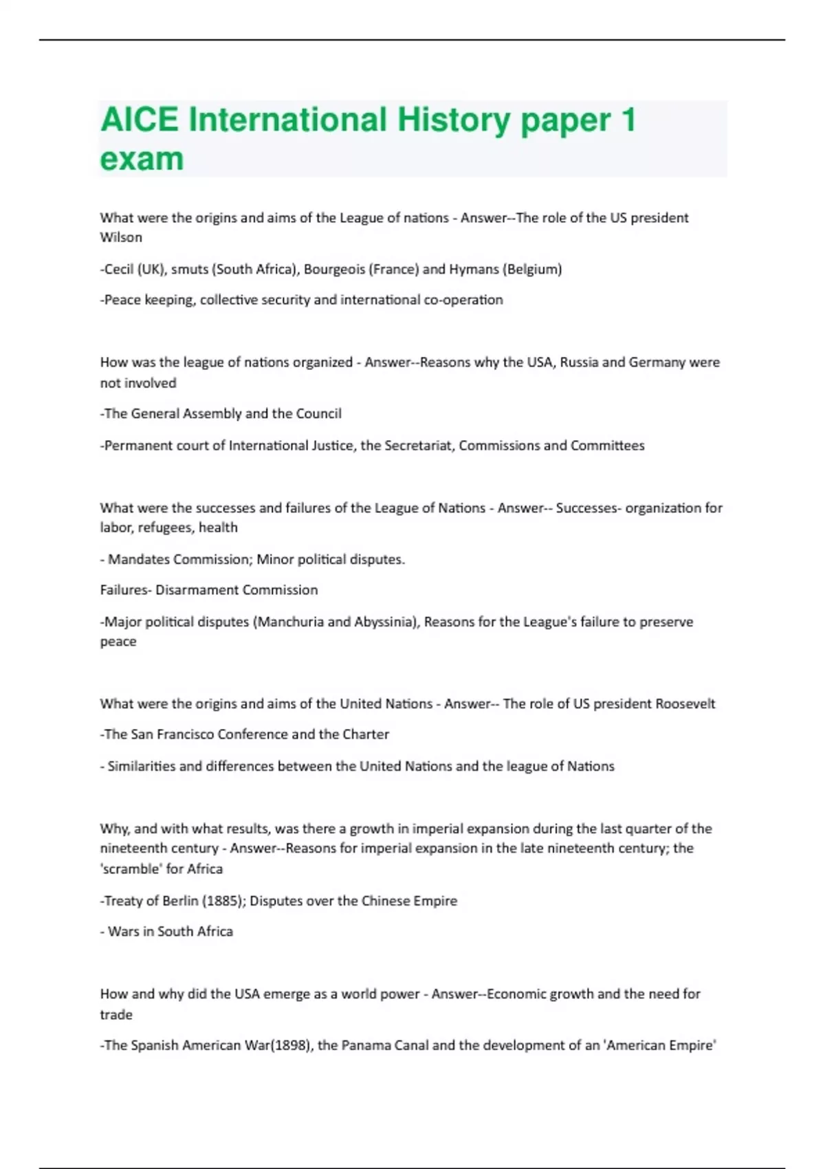 AICE International History paper 1 exam Questions and Answers with ...