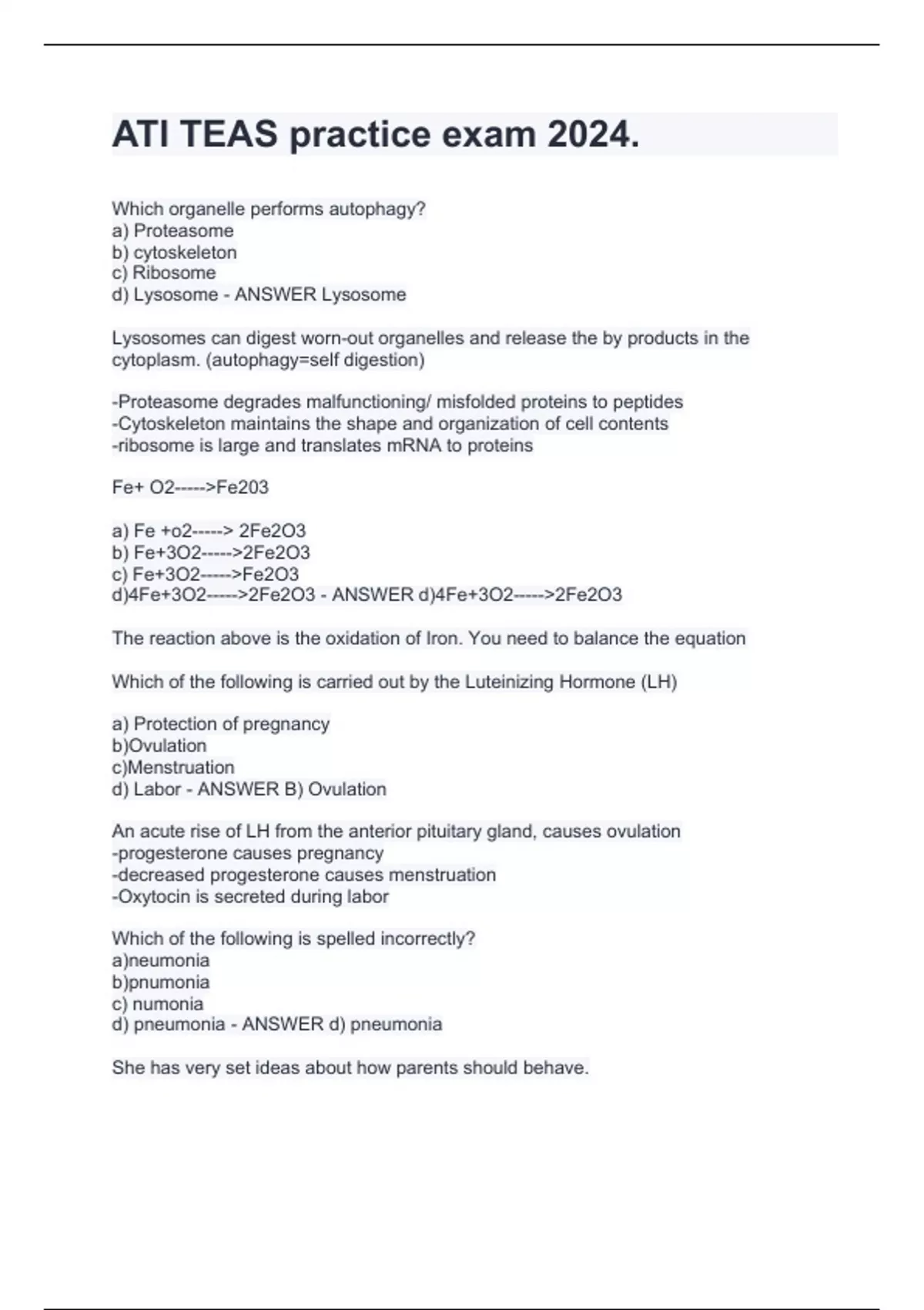 ATI TEAS practice exam 2024. - ATI TEAS 7. - Stuvia US