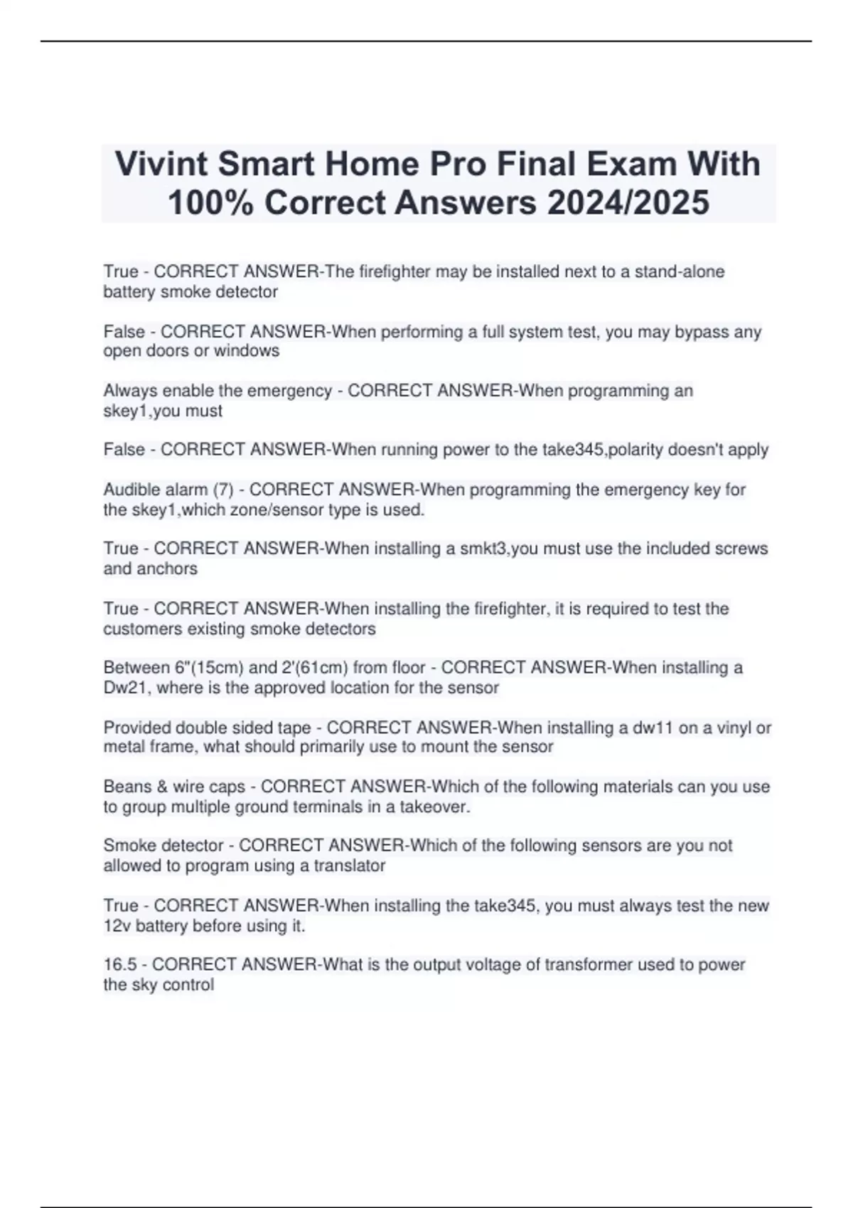 Vivint Smart Home Pro Final Exam With 100% Correct Answers 2024/2025 ...