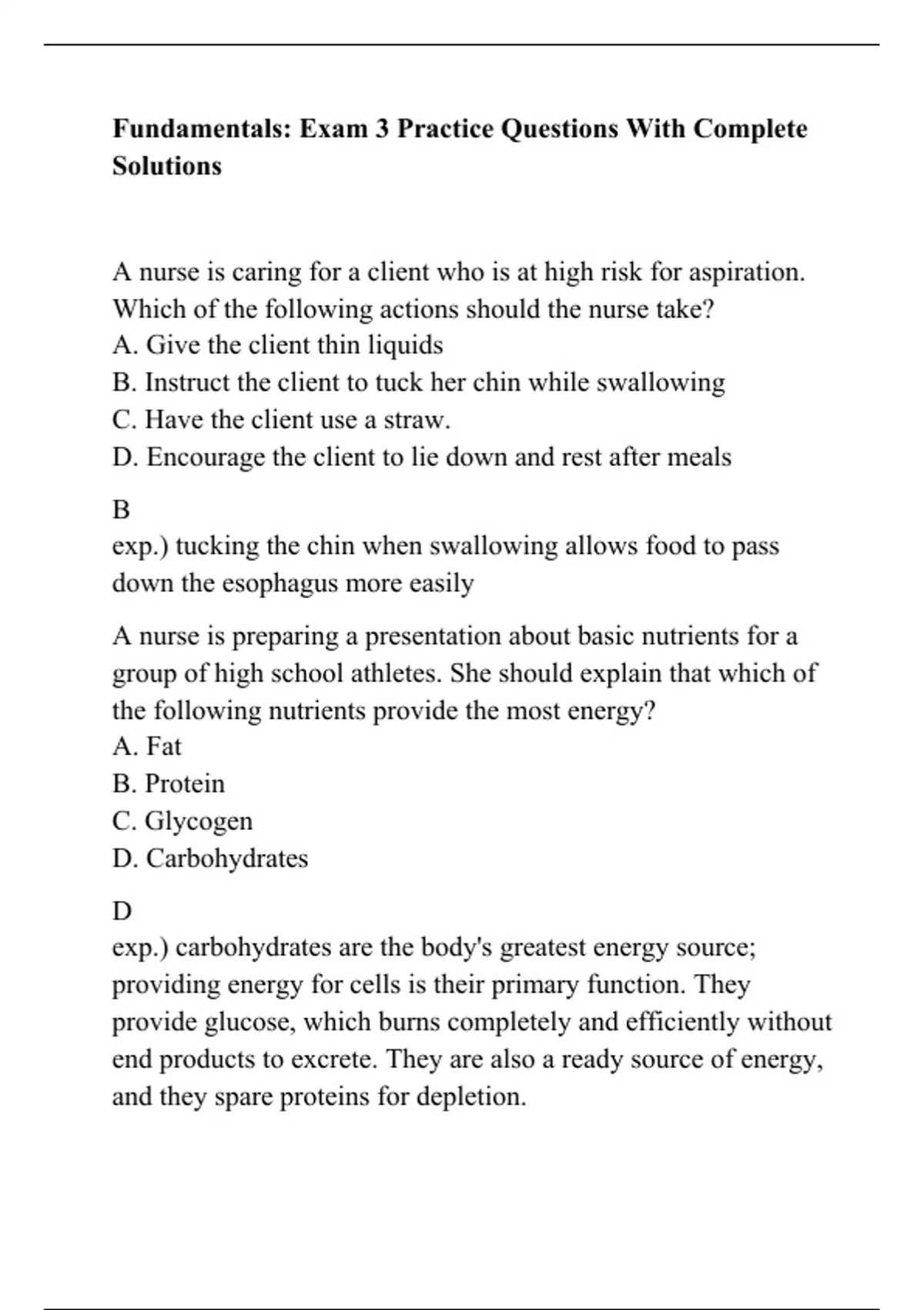 Fundamentals: Exam 3 Practice Questions With Complete Solutions ...