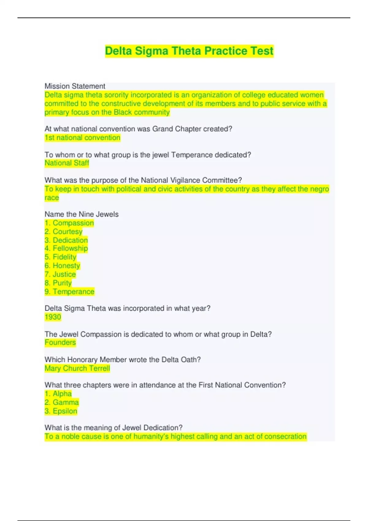 Delta Sigma Theta Practice Test - Q & A with Complete Solutions - Delta ...