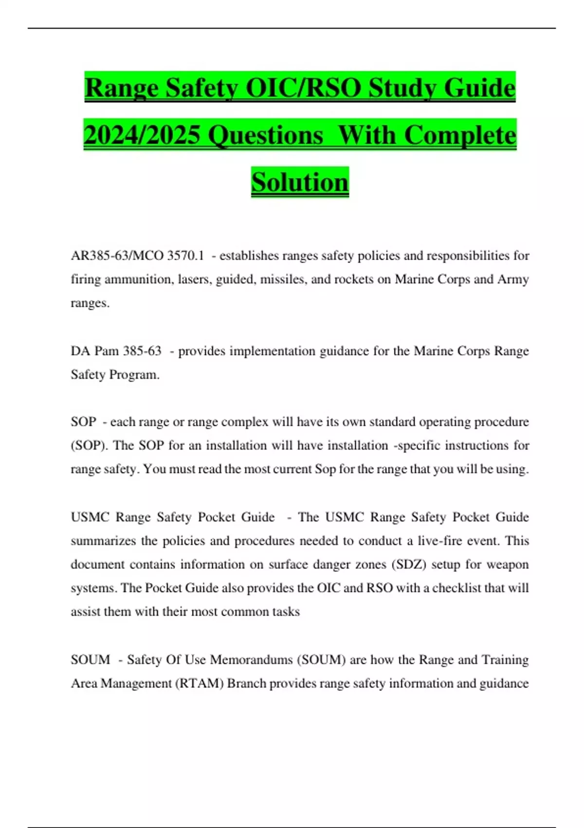 Range Safety OIC/RSO Study Guide 2024/2025 Questions With Complete ...