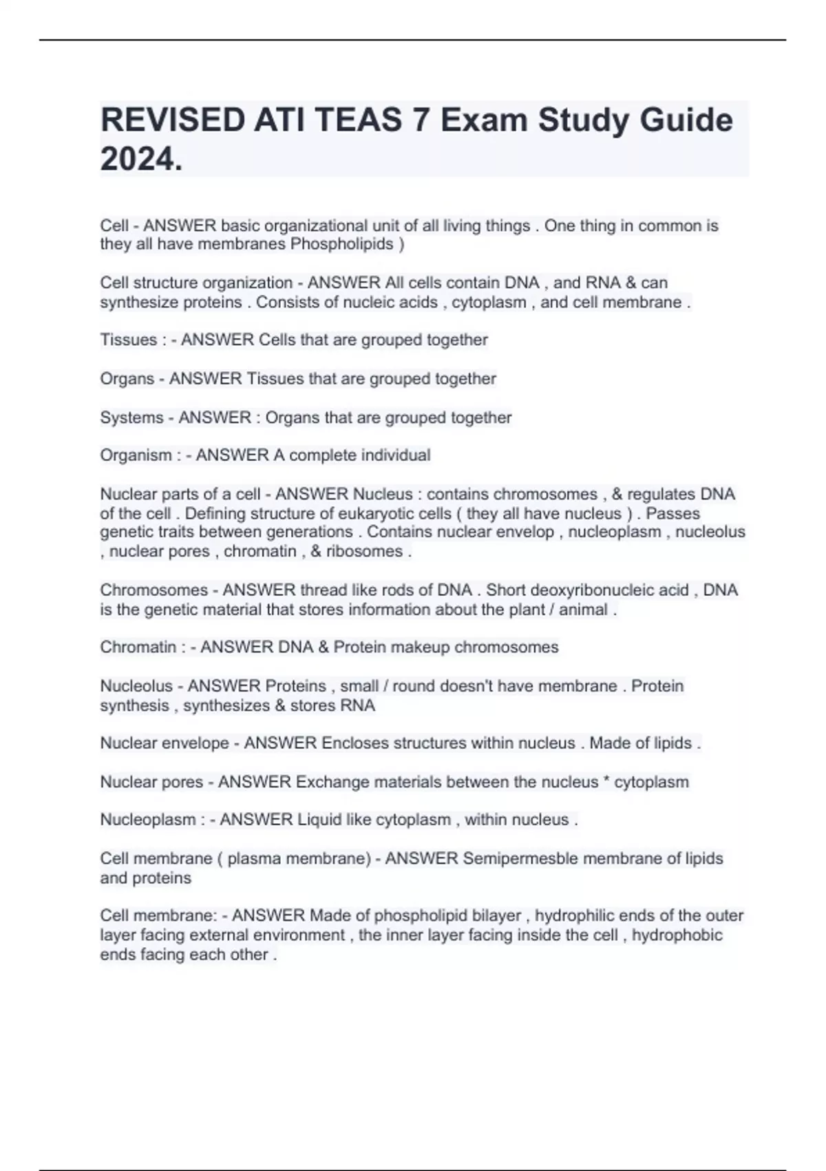 REVISED ATI TEAS 7 Exam Study Guide 2024. - ATI TEAS 7. - Stuvia US