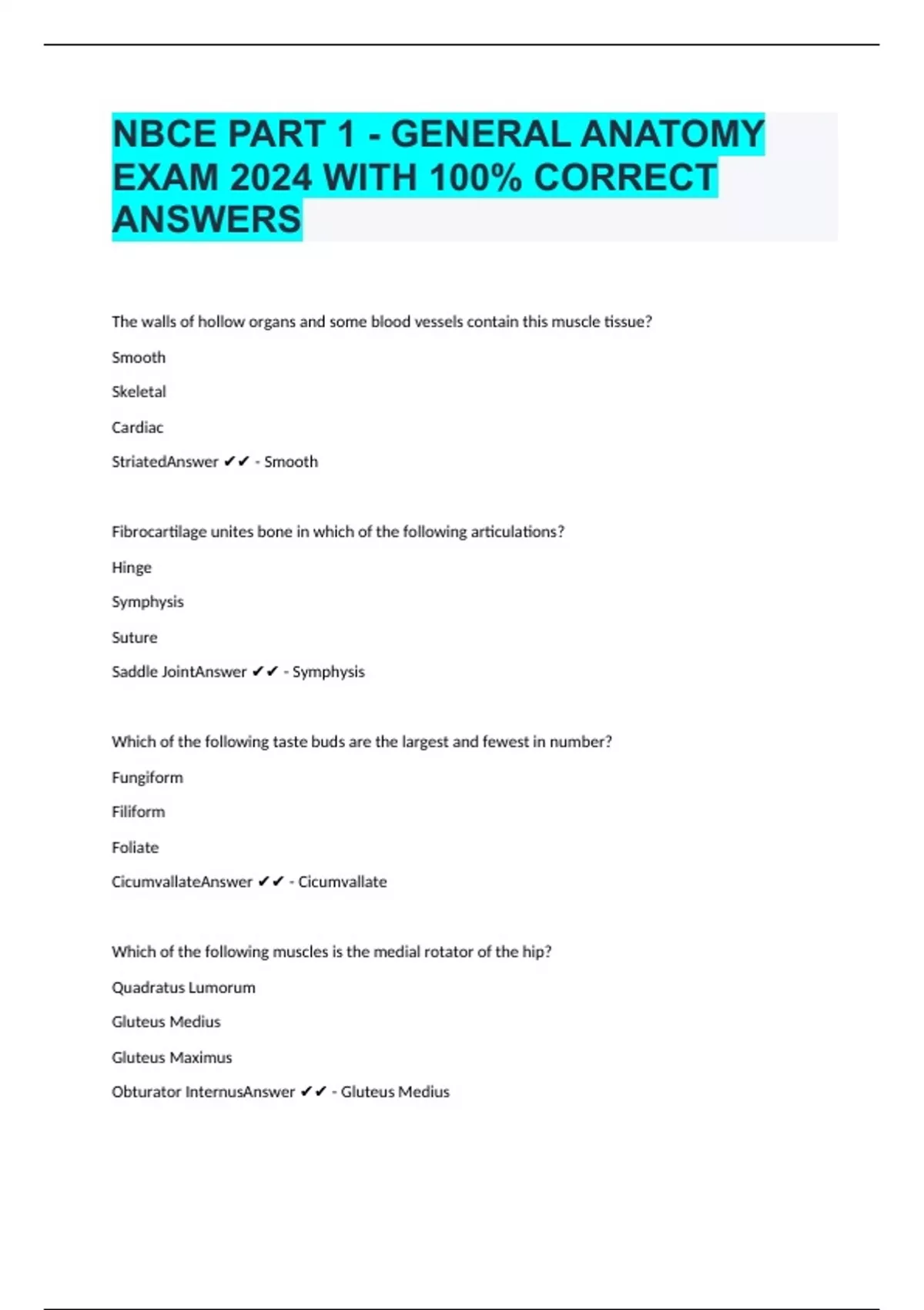 NBCE PART 1 - GENERAL ANATOMY EXAM 2024 WITH 100% CORRECT ANSWERS ...