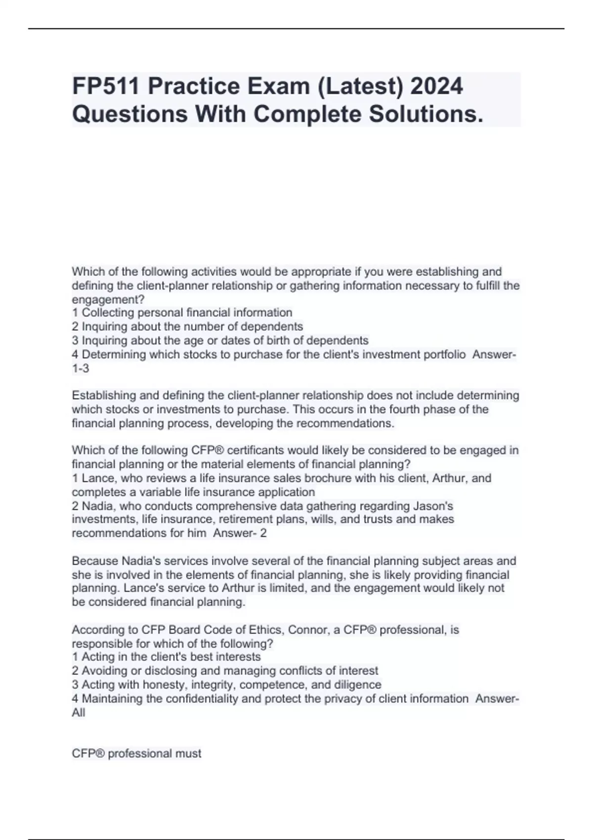 FP511 Practice Exam (Latest) 2024 Questions With Complete Solutions ...