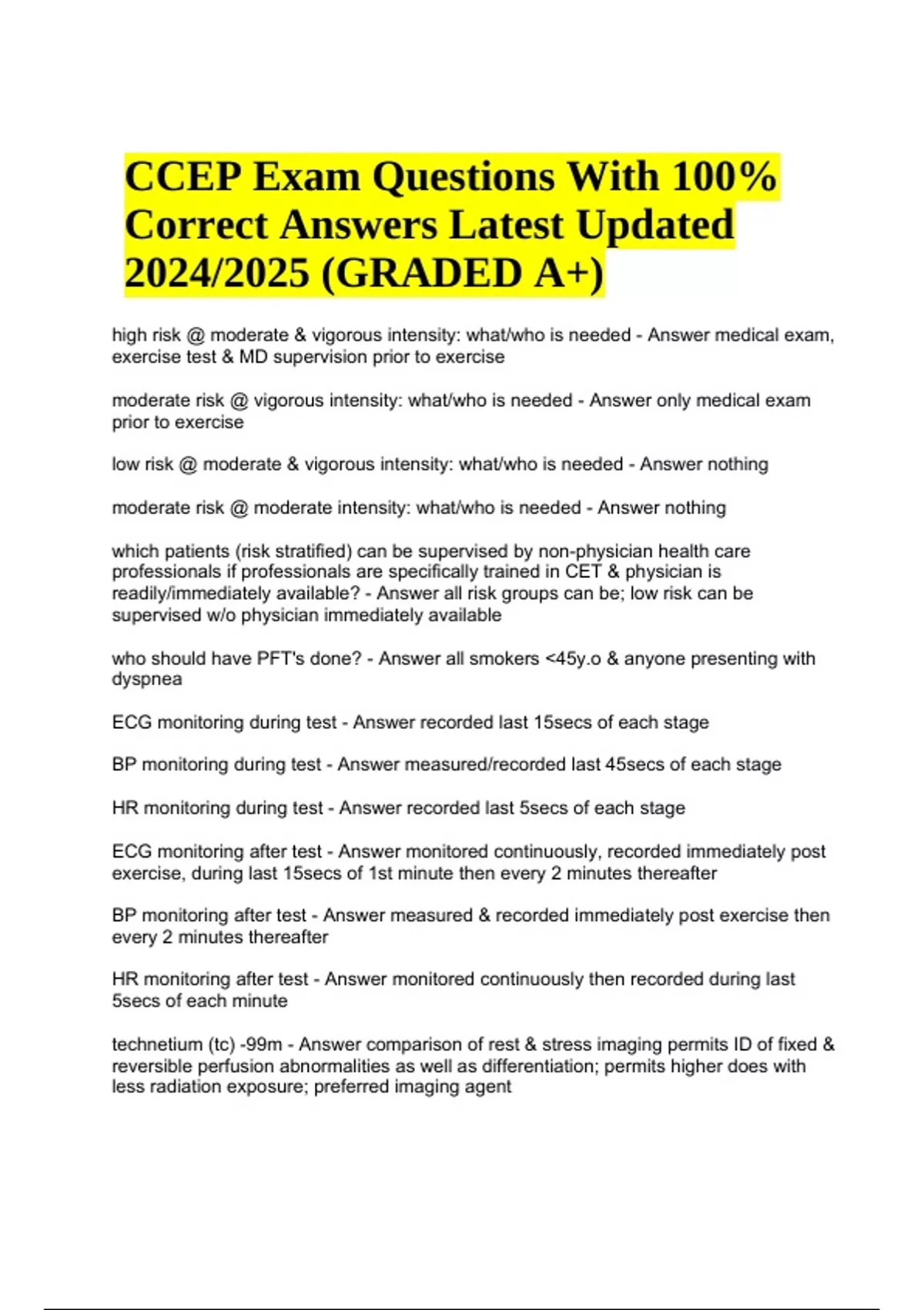 CCEP Exam Questions With Correct Answers Updated 2024/2025 (GRADED A+) - CCEP - Stuvia NL