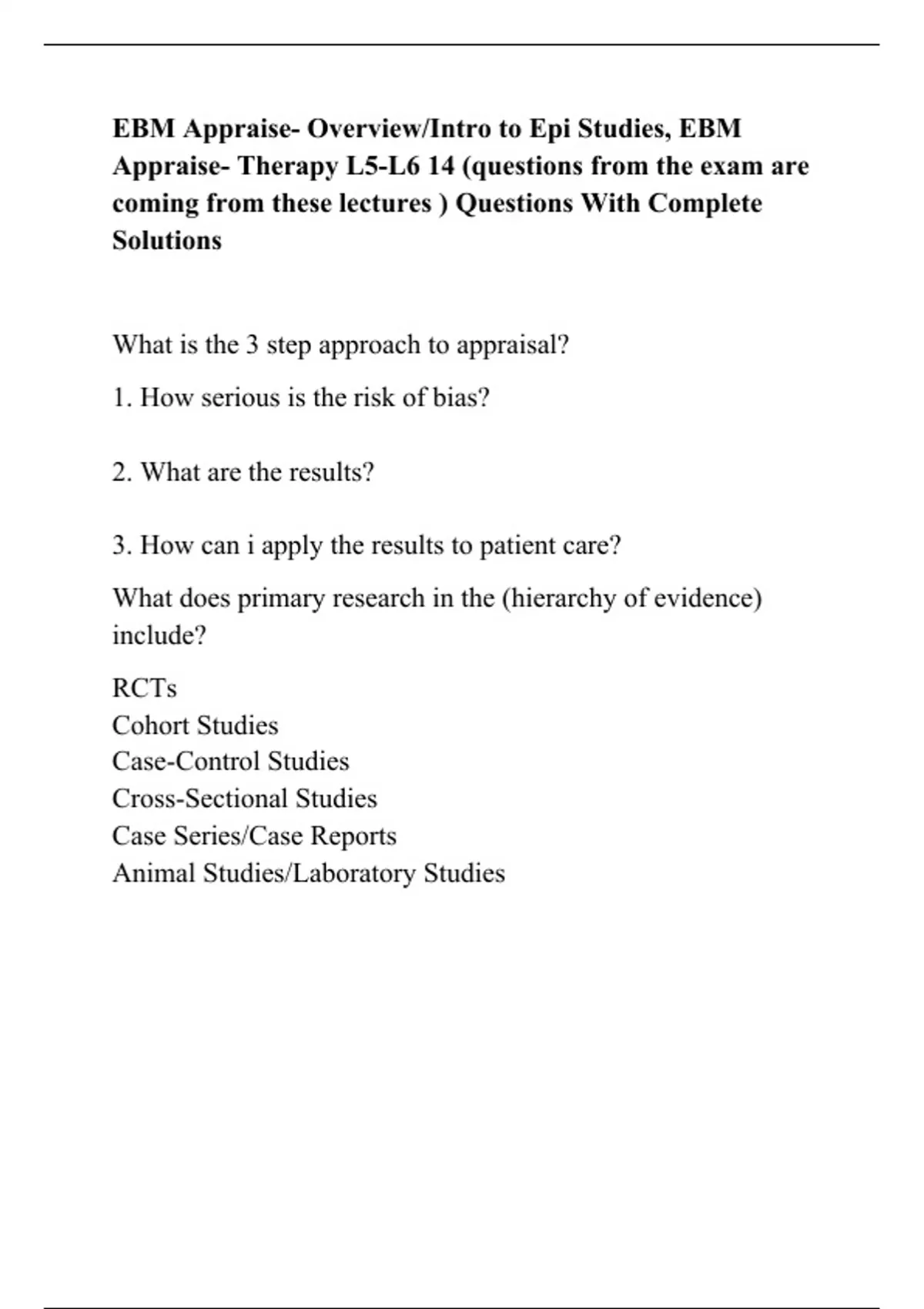 EBM Appraise- Overview/Intro to Epi Studies, EBM Appraise- Therapy L5 ...