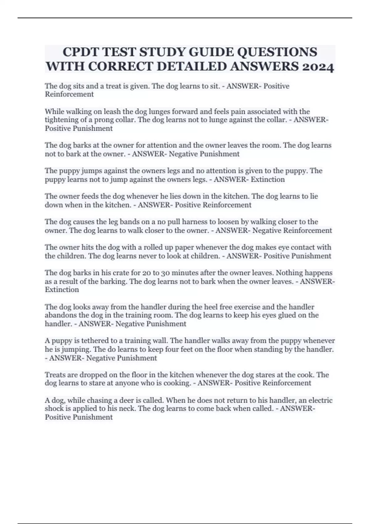 CPDT TEST STUDY GUIDE QUESTIONS WITH CORRECT DETAILED ANSWERS 2024 ...