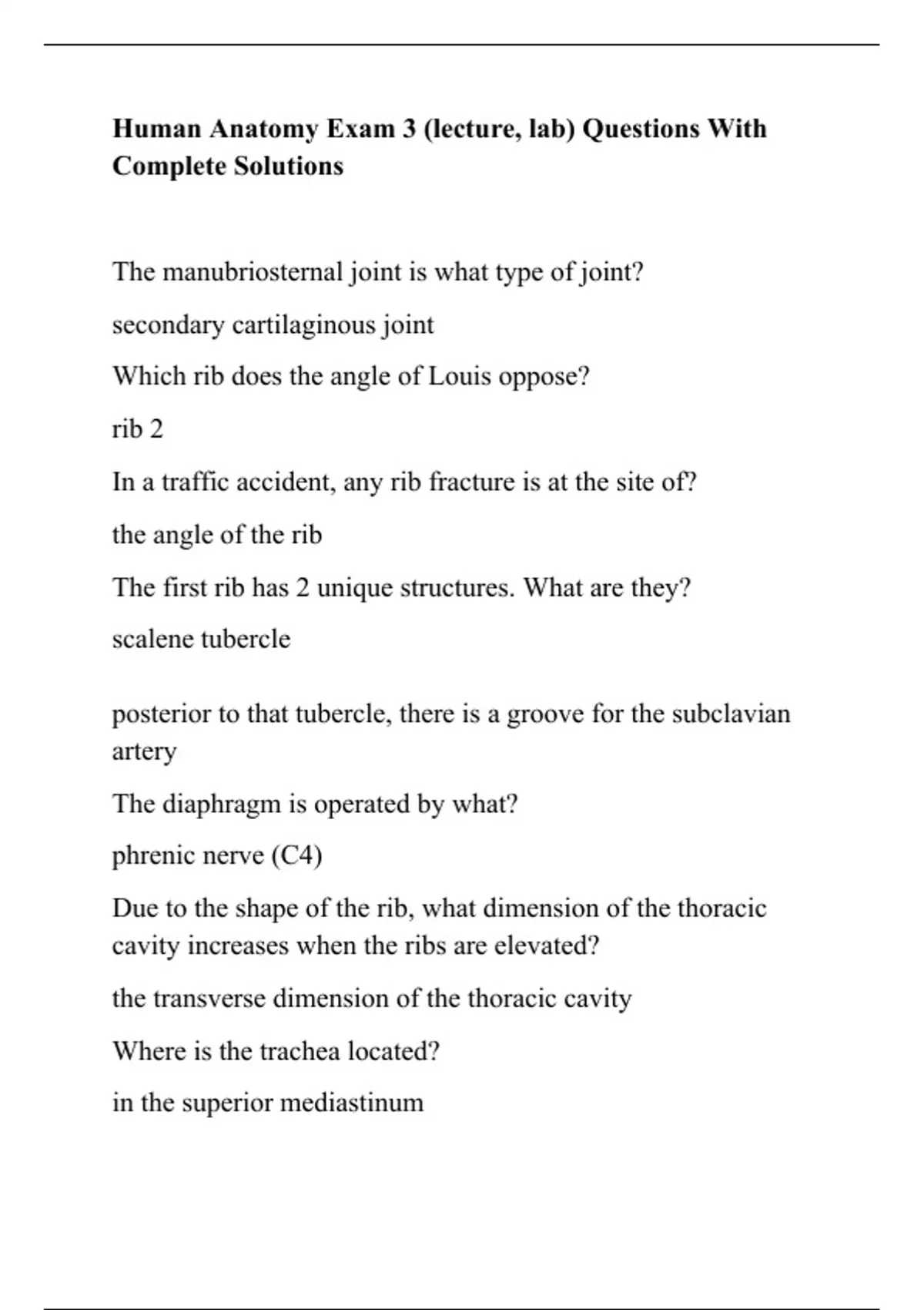 Human Anatomy Exam 3 (lecture, lab) Questions With Complete Solutions ...