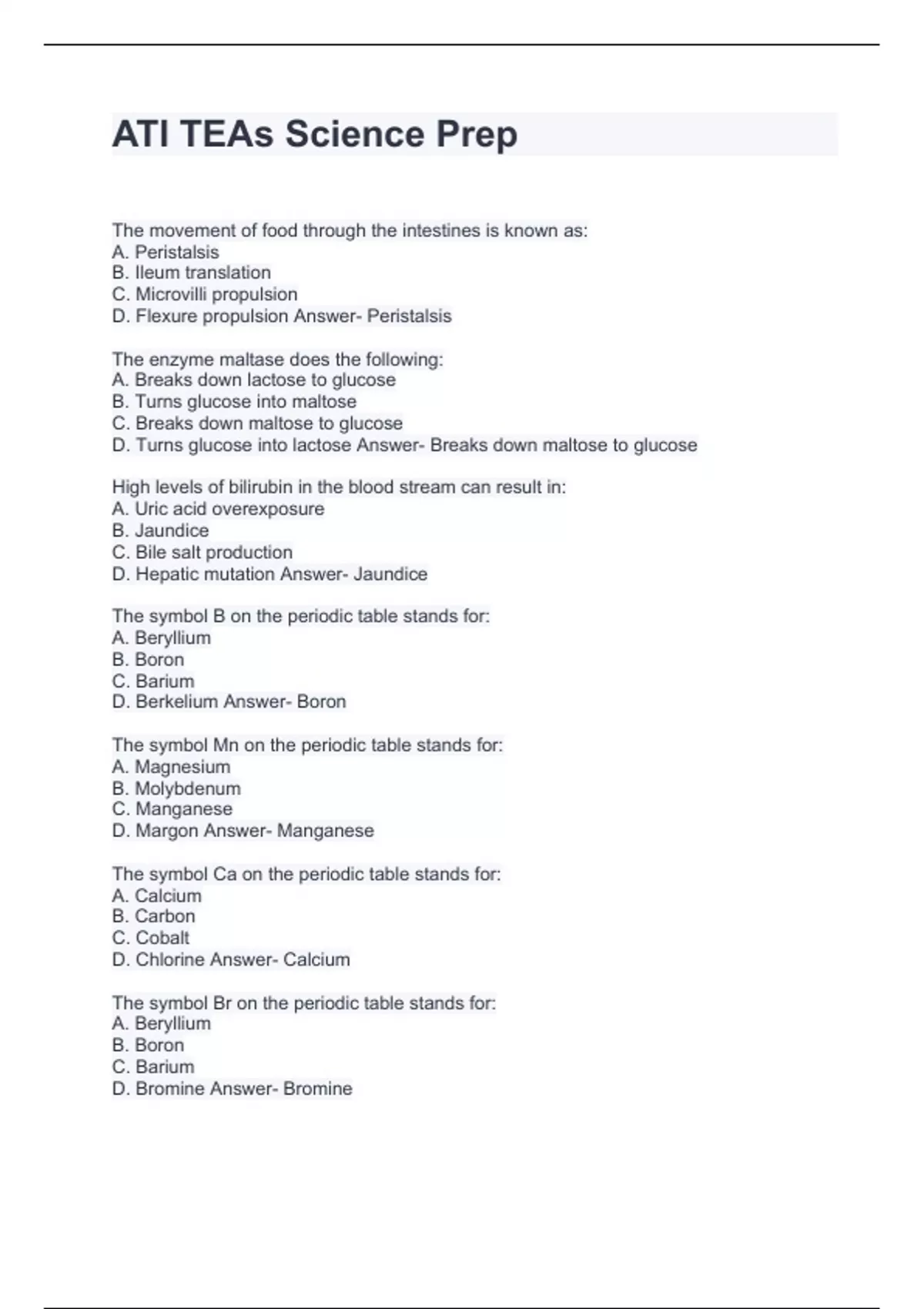 ATI TEAs Science Prep 2024 with complete solution - ATI Teas - Stuvia US