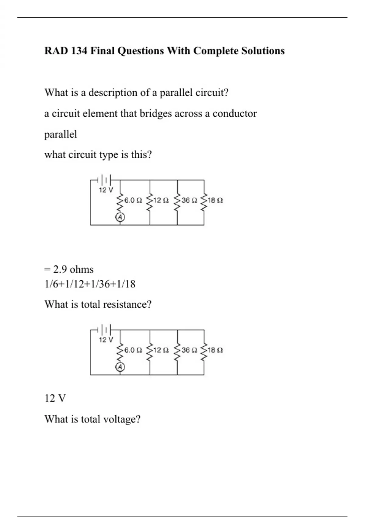 RAD 134 Final Questions With Complete Solutions - RAD 134 - Stuvia US
