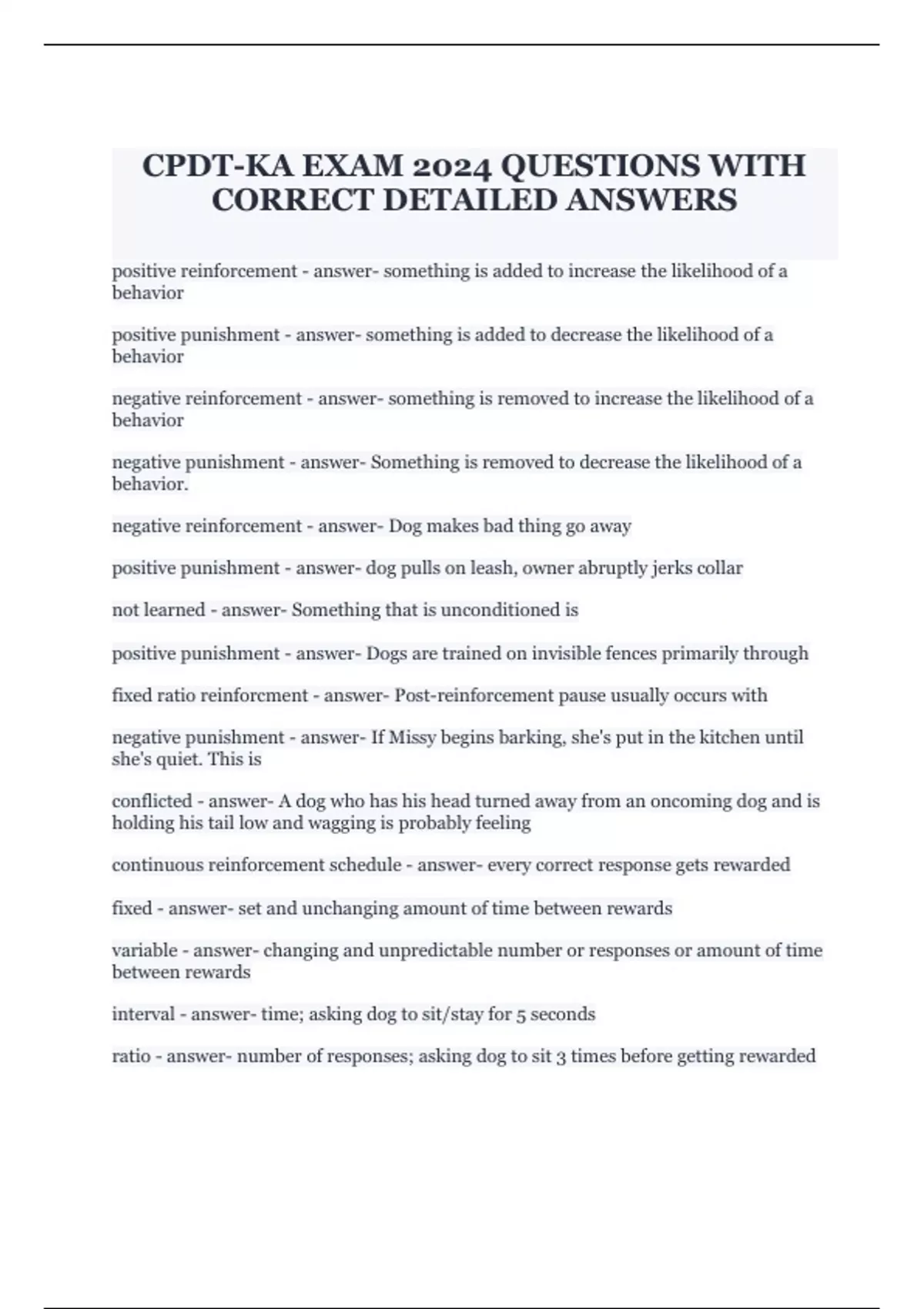 CPDT-KA EXAM 2024 QUESTIONS WITH CORRECT DETAILED ANSWERS - CPDT-KA ...