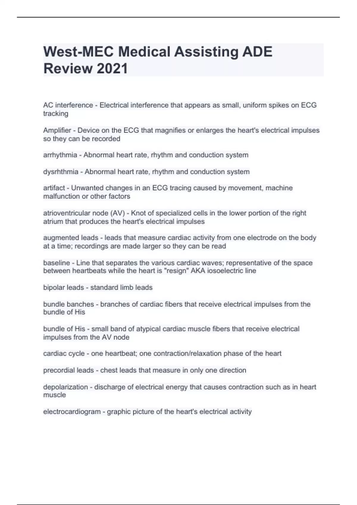 West-MEC Medical Assisting ADE Review 2024 Guide with complete solution ...