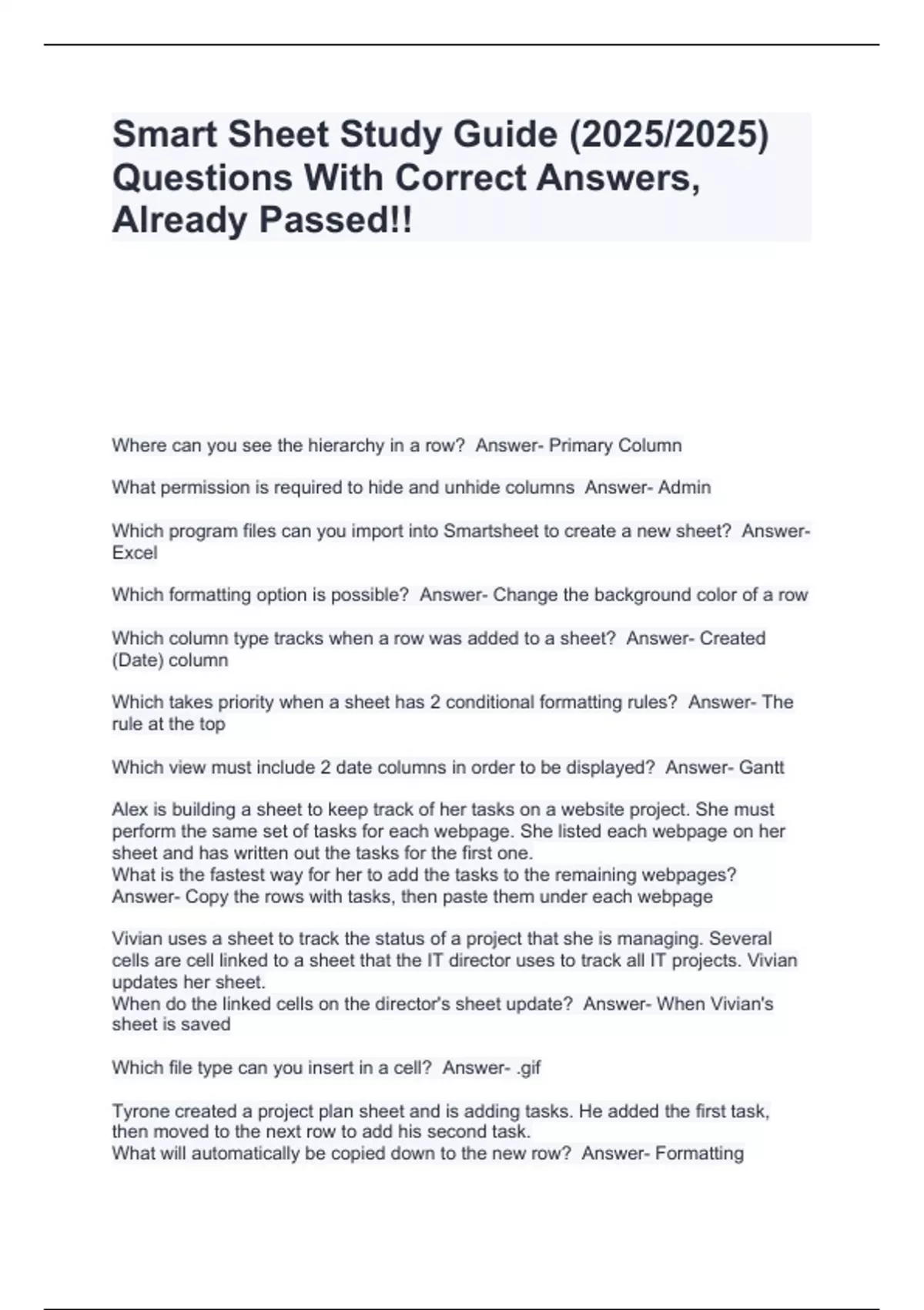 Smart Sheet Study Guide (2025/2025) Questions With Correct Answers ...