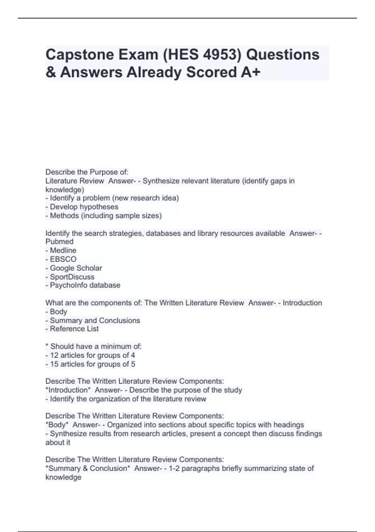 Capstone Exam (HES 4953) Questions & Answers Already Scored A+ ...