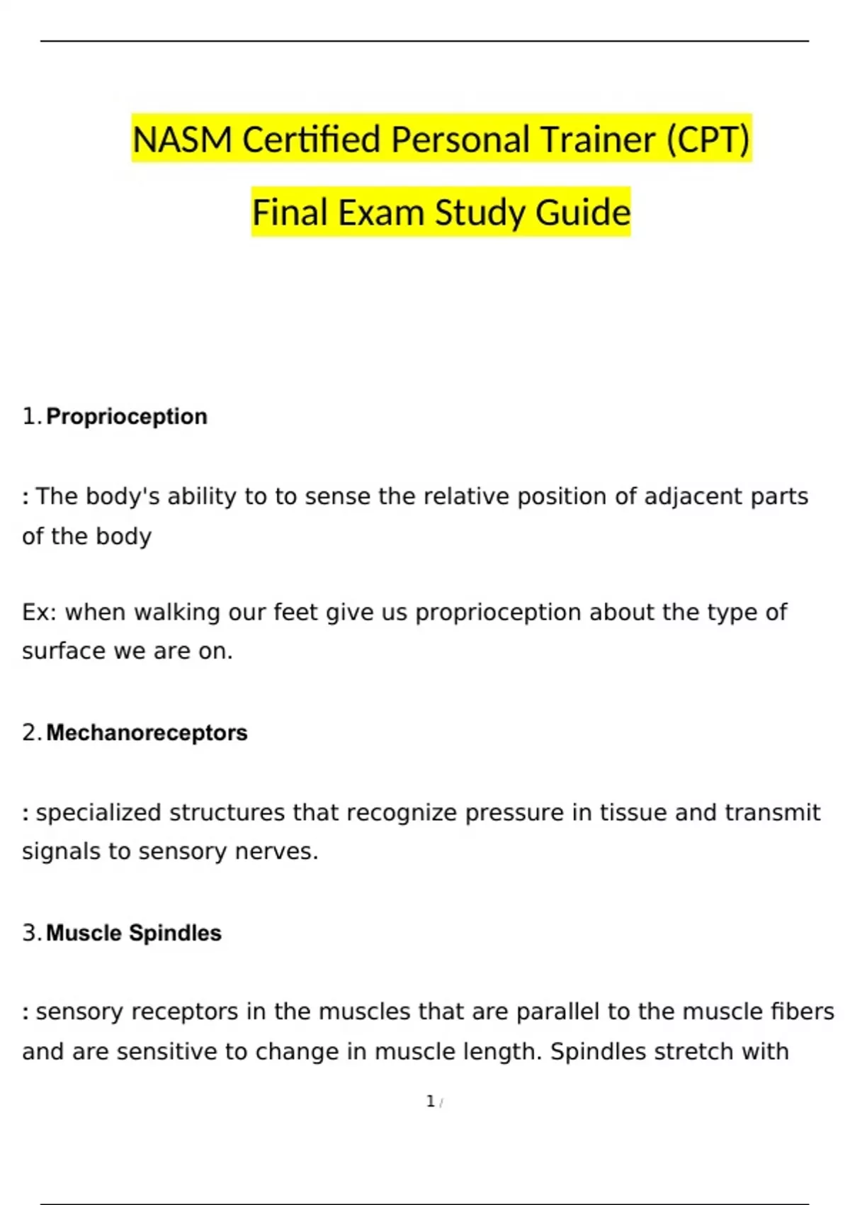 NASM CPT Final Exam Study Guide Complete 2024 / 2025 | 100% Verified - Nasm cpt - Stuvia US