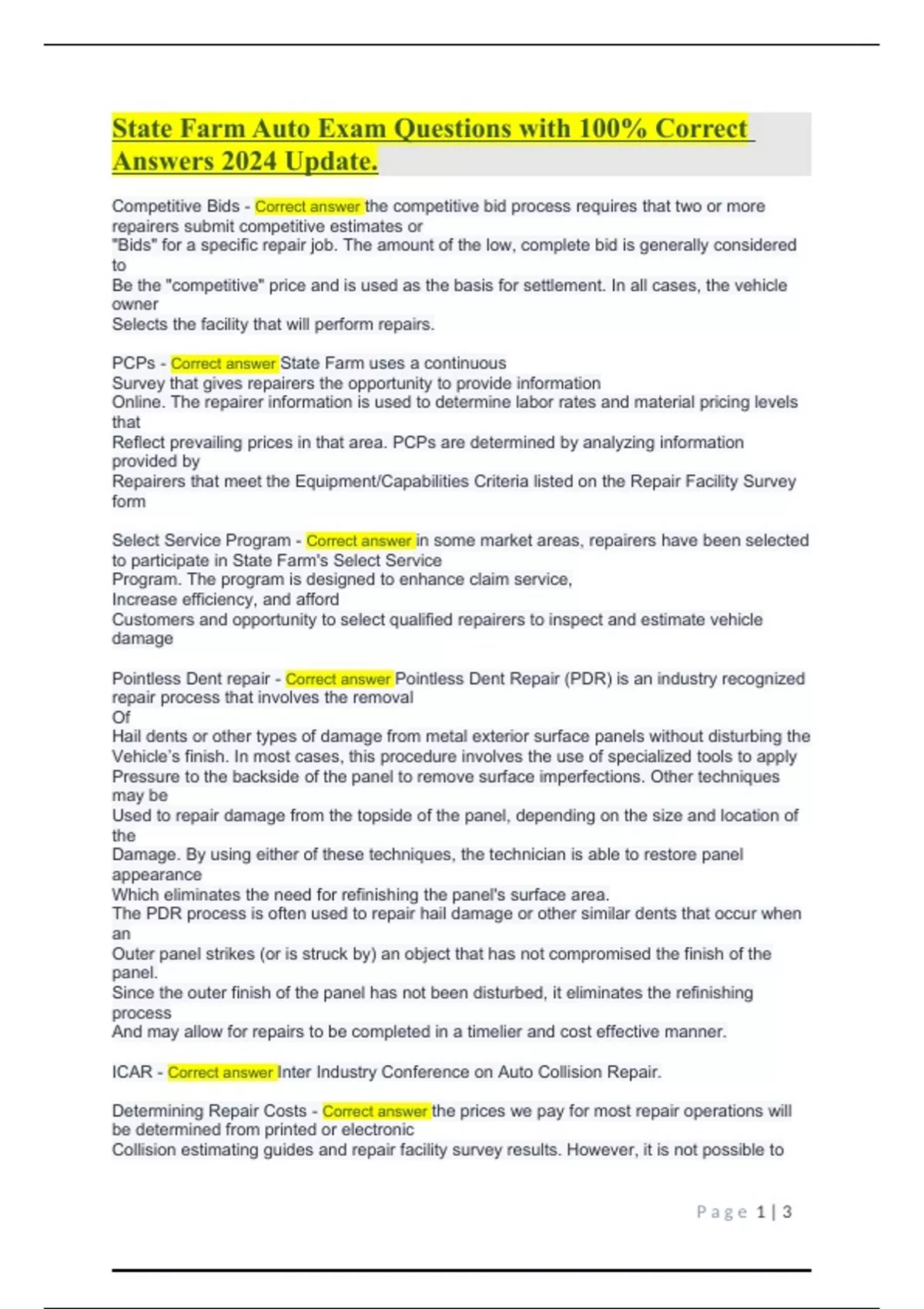 State Farm Auto Exam Questions with 100% Correct Answers 2024 Update ...