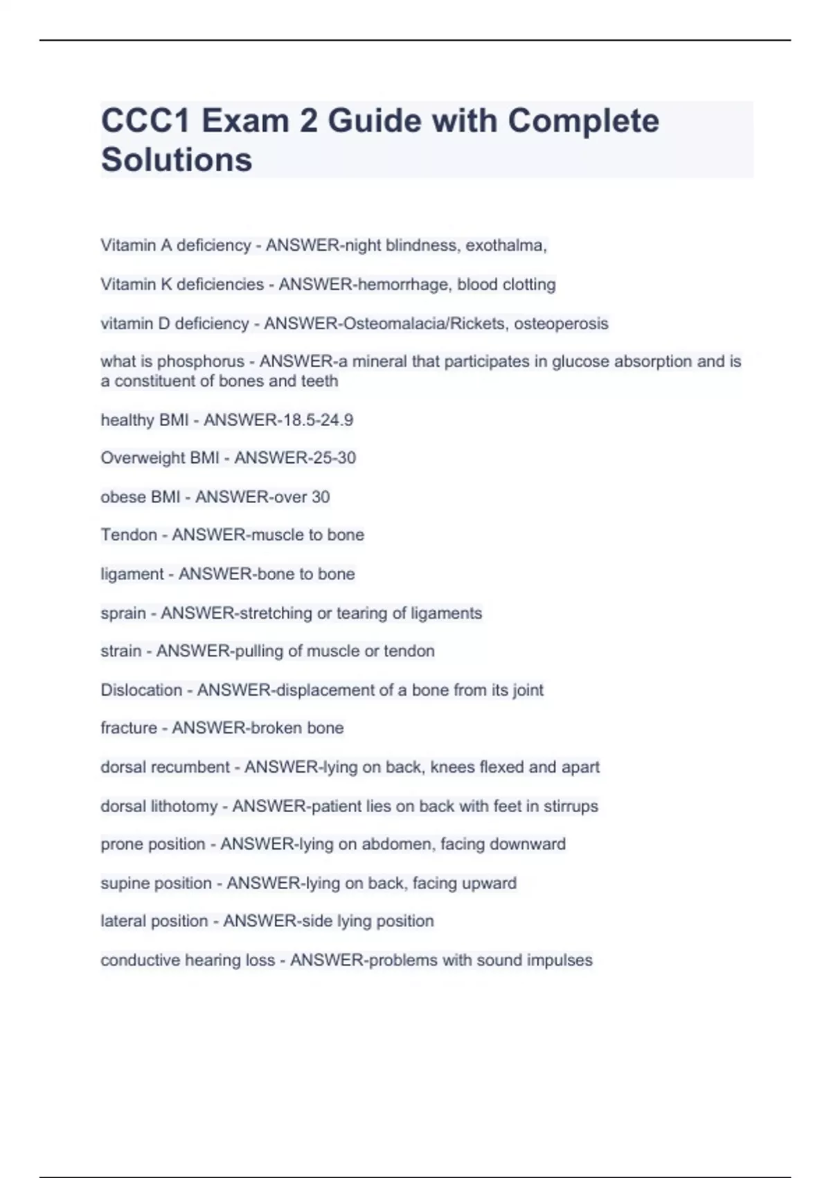 CCC1 Exam 2 Guide with Complete Solutions - CCC1 - Stuvia US