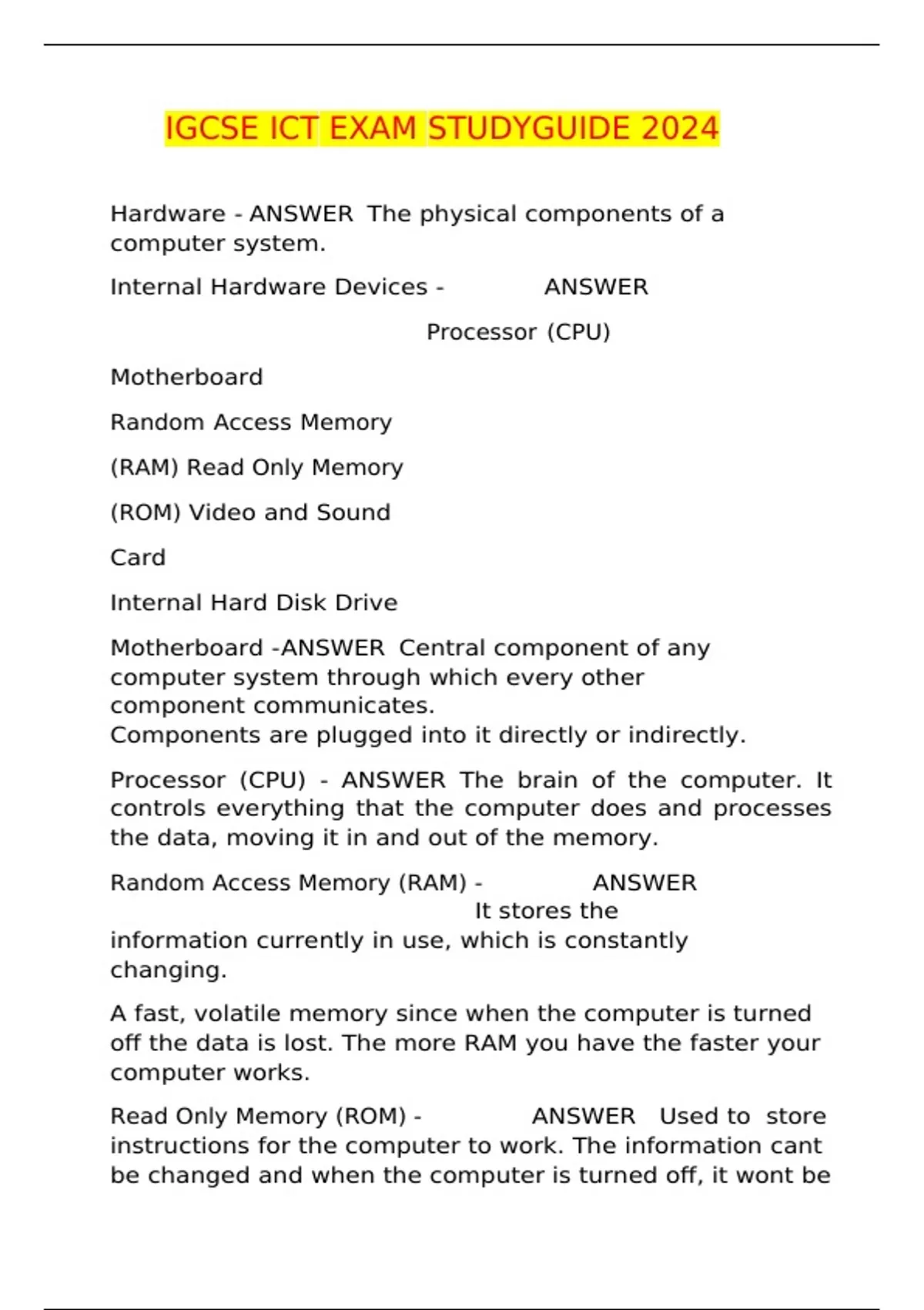 Igcse Ict Exam Questions And Answers 2024 Update Igcse Ict 2024 Stuvia Us