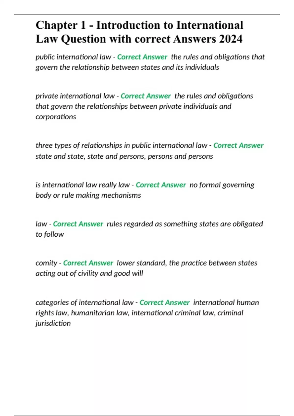 Chapter 1 - Introduction to International Law Question with correct ...