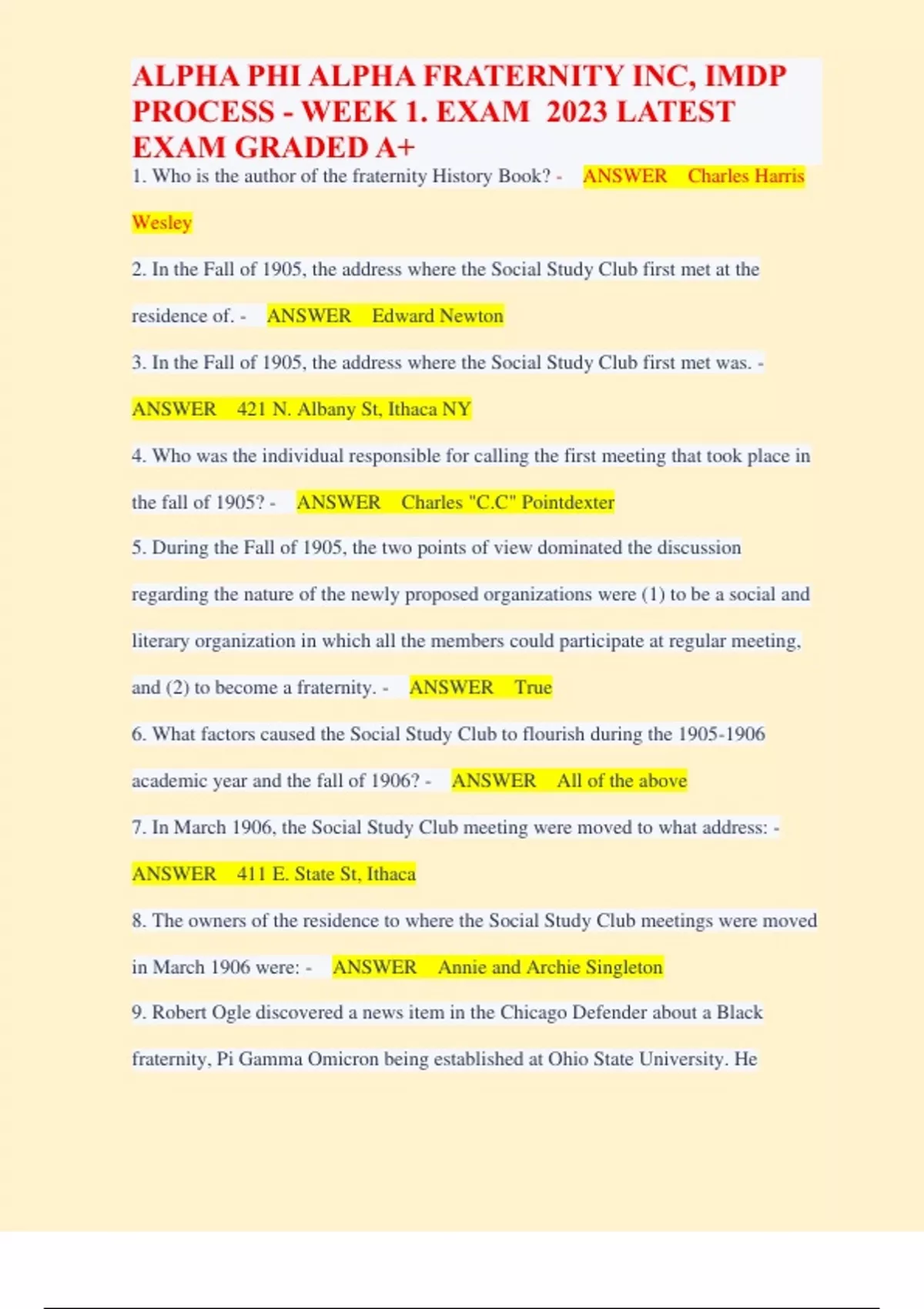 ALPHA PHI ALPHA FRATERNITY INC, IMDP PROCESS - WEEK 1. EXAM 2023 LATEST ...