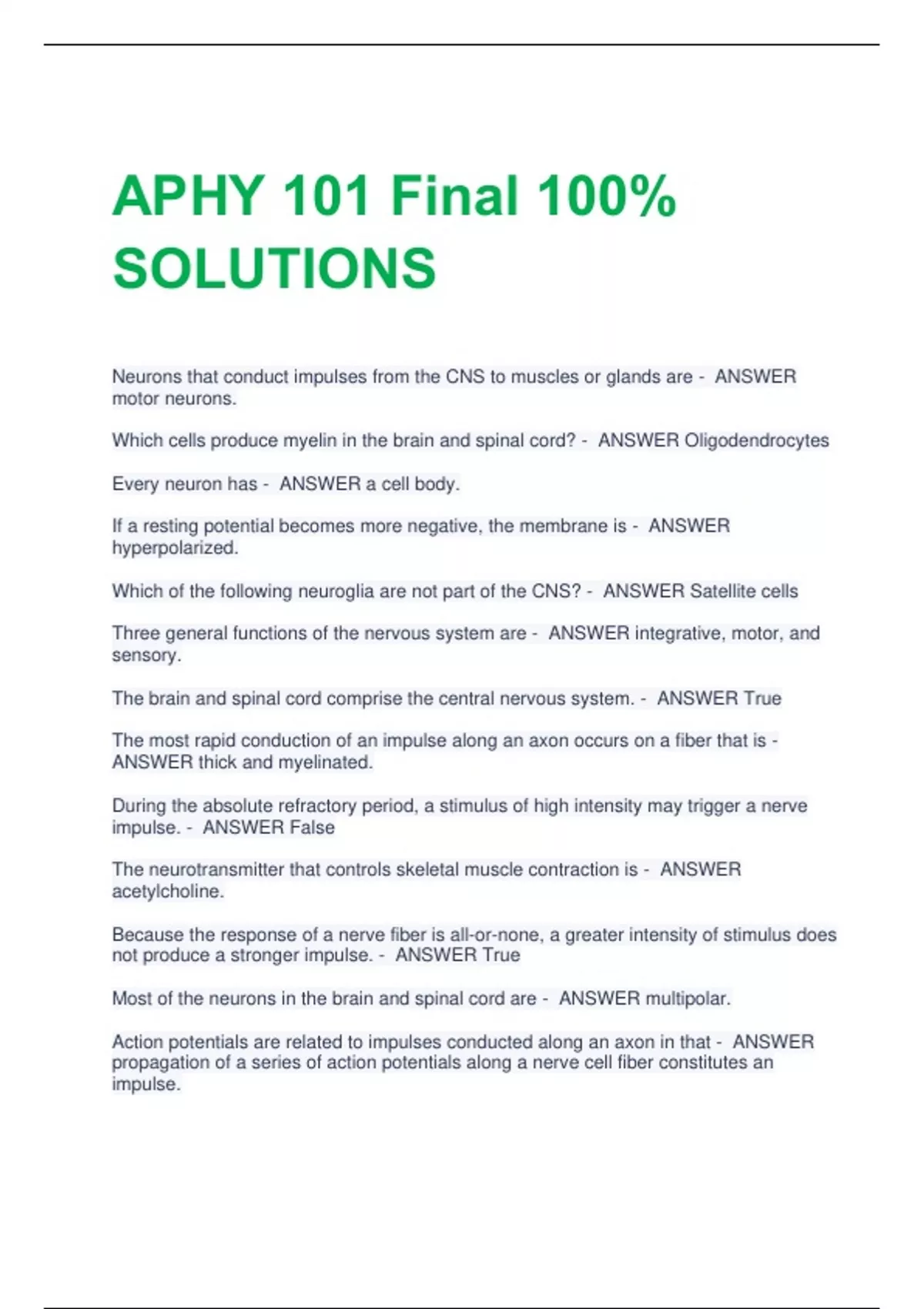 BUNDLE FOR APHY 101 Final Exam A+ SCORE CORRECT ANSWERS 2023//2024 ...