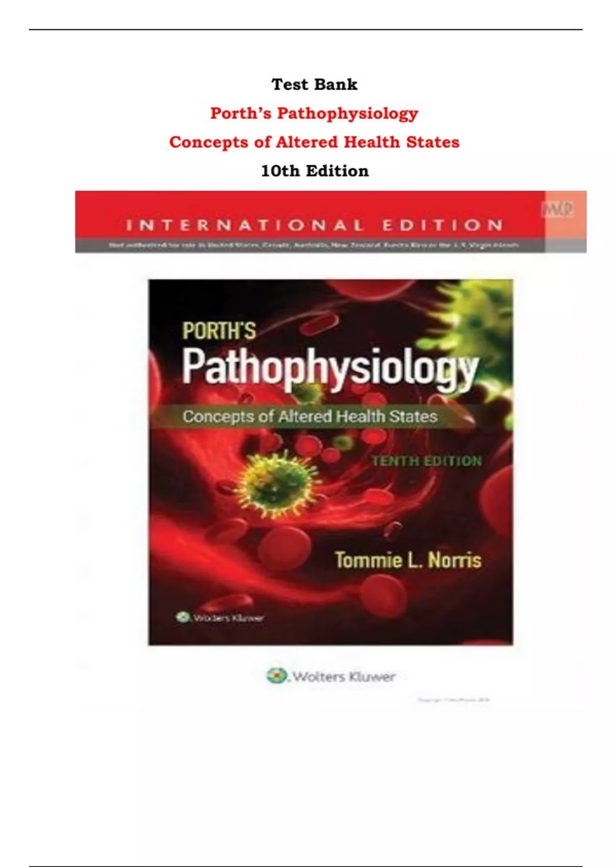Test Bank For Porth’s Pathophysiology Concepts of Altered Health States ...